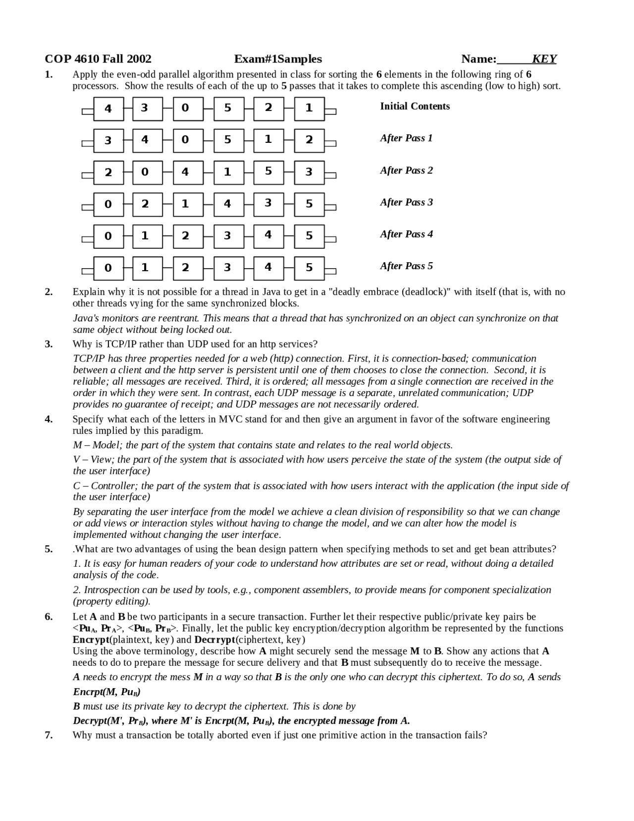 Sample Exam 1 Answer Key Operating Systems Laboratory Cop 4610