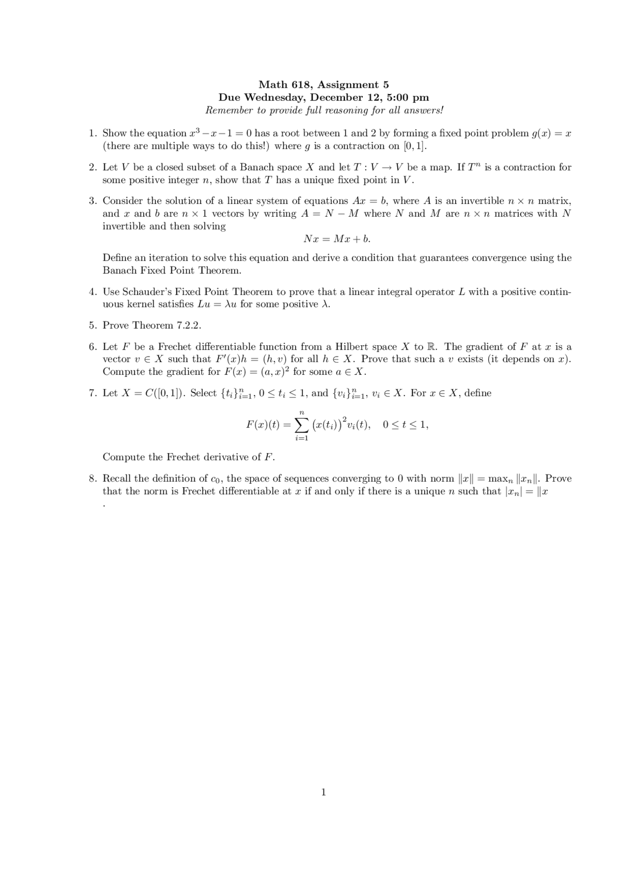 Math Assignment 5 Solving Equations And Proving Fixed Point Theorems Prof Donald J Es