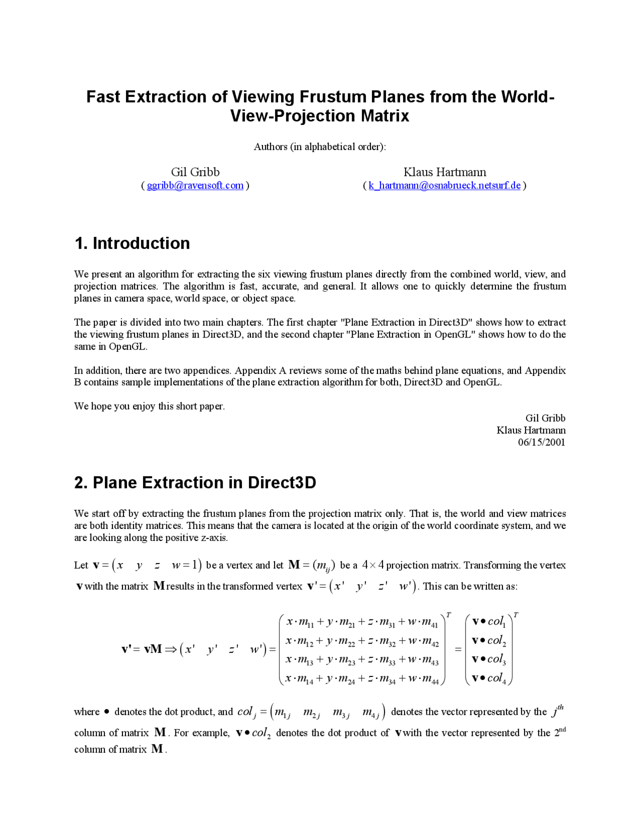 Fast Extraction Of Frustum Planes From World View Projection Matrix Cap 4720 Docsity