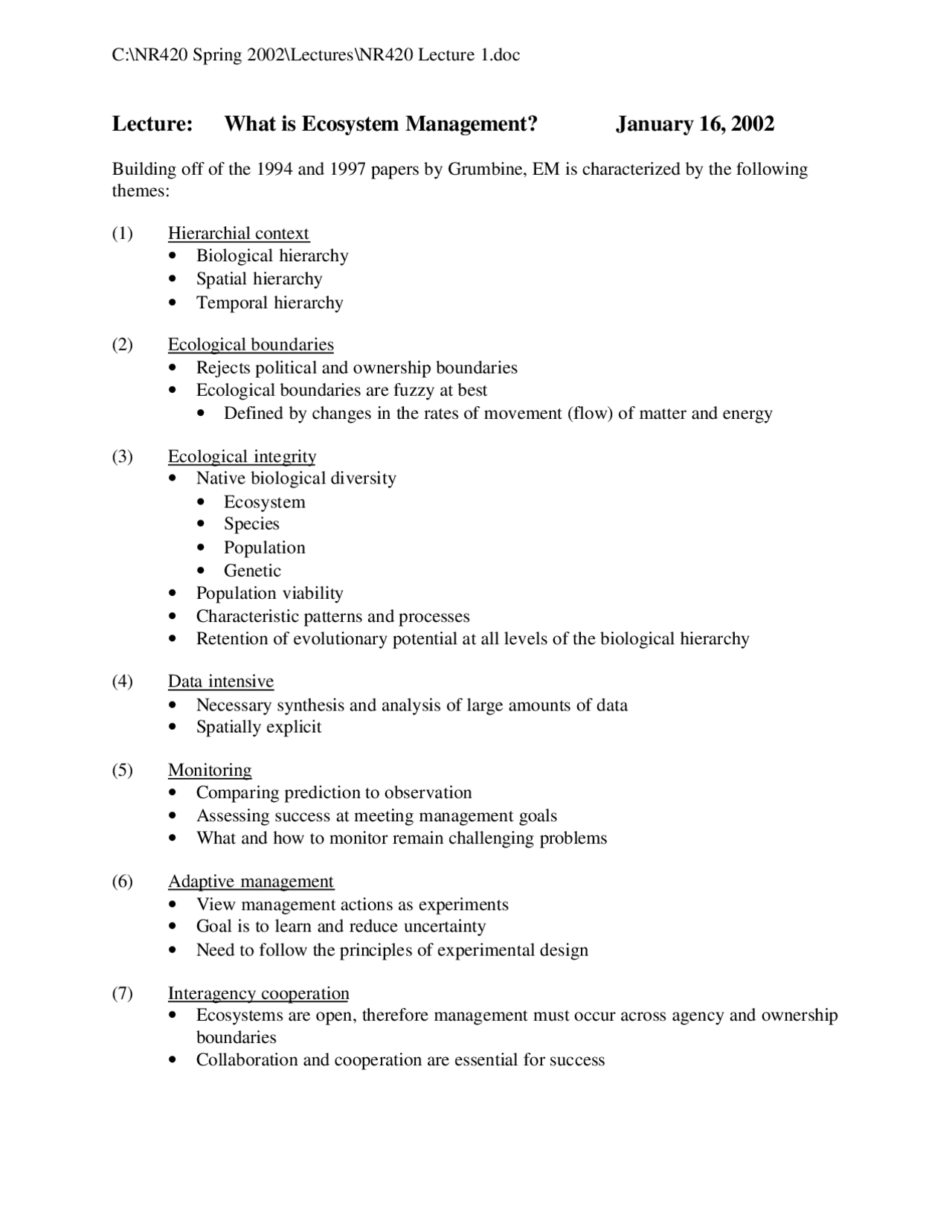 What Is Ecosystem Management Lecture Notes Nr 420 Docsity