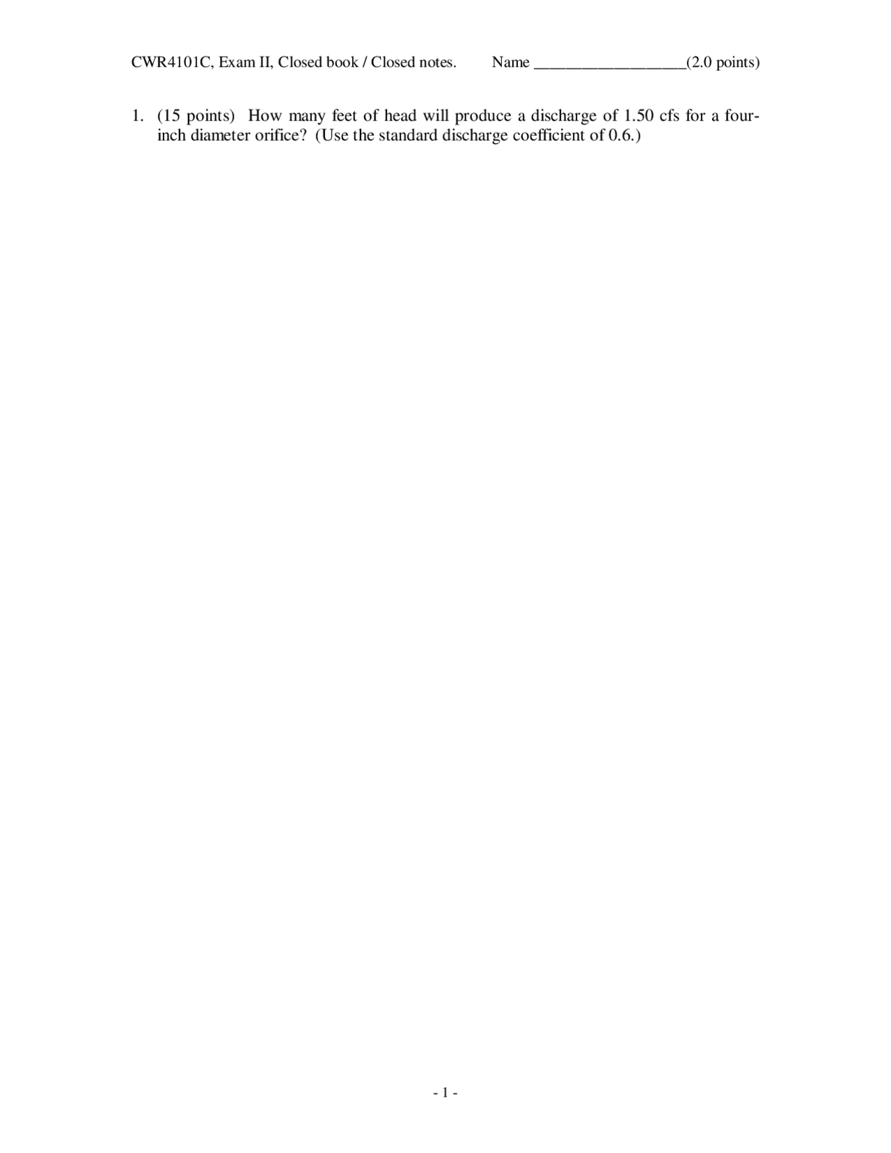 4 Questions For Exam 2 Hydrology Cwr 4101 Docsity