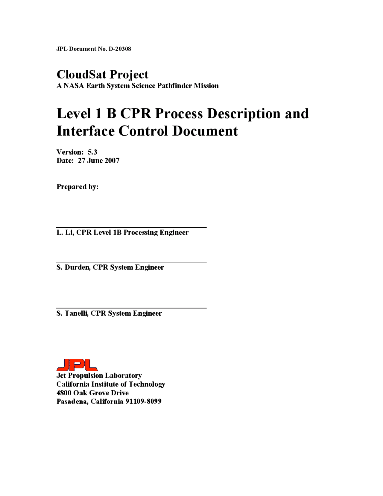 Level 1 B Cpr Process Description And Interface Control Document Cr
