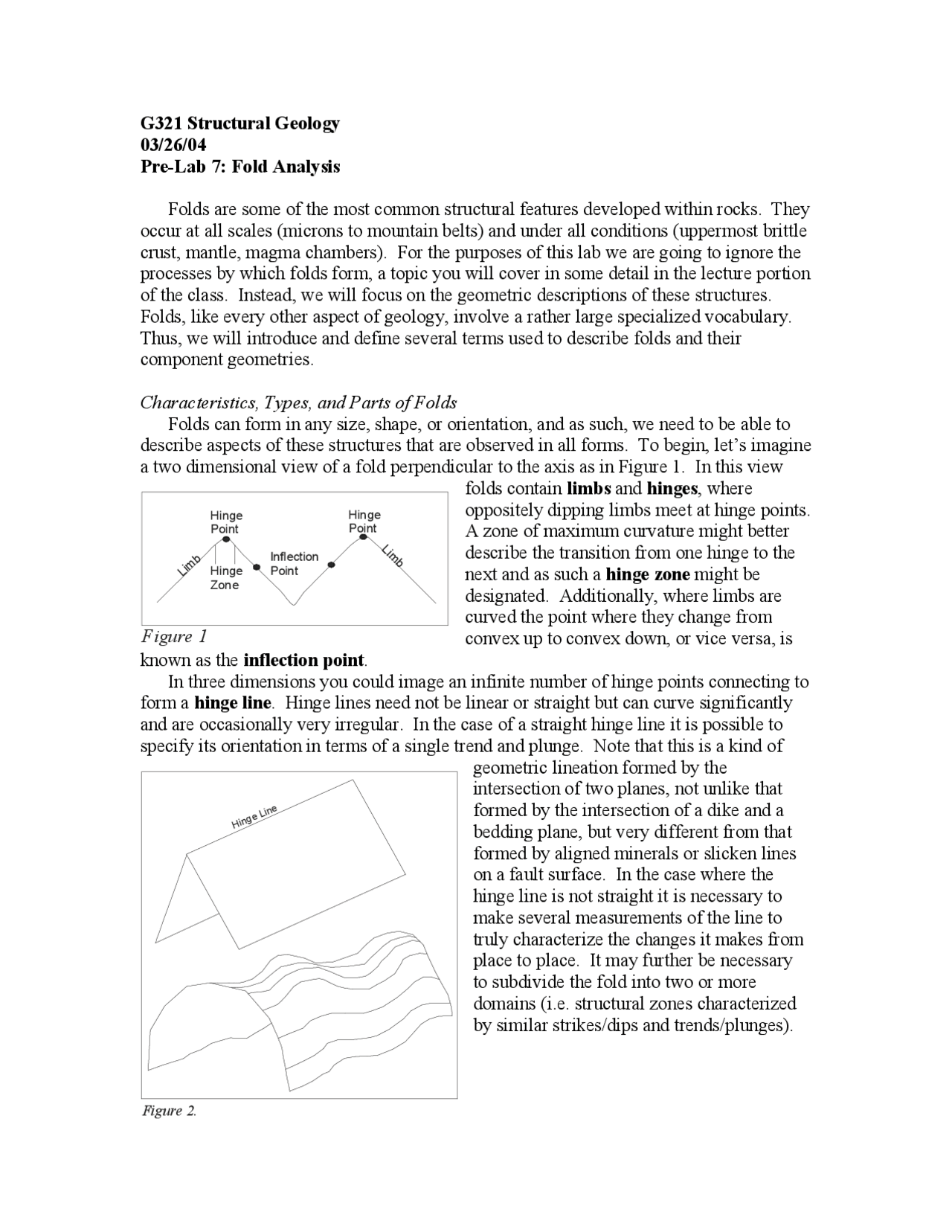 Lab 7: Fold - Analysis - Structural Geology | SPAN 321 - Docsity