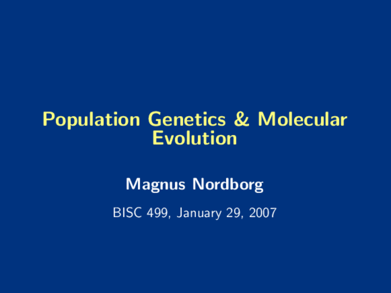 Population Genetics And Molecular Evolution Slides Bisc 499 Docsity
