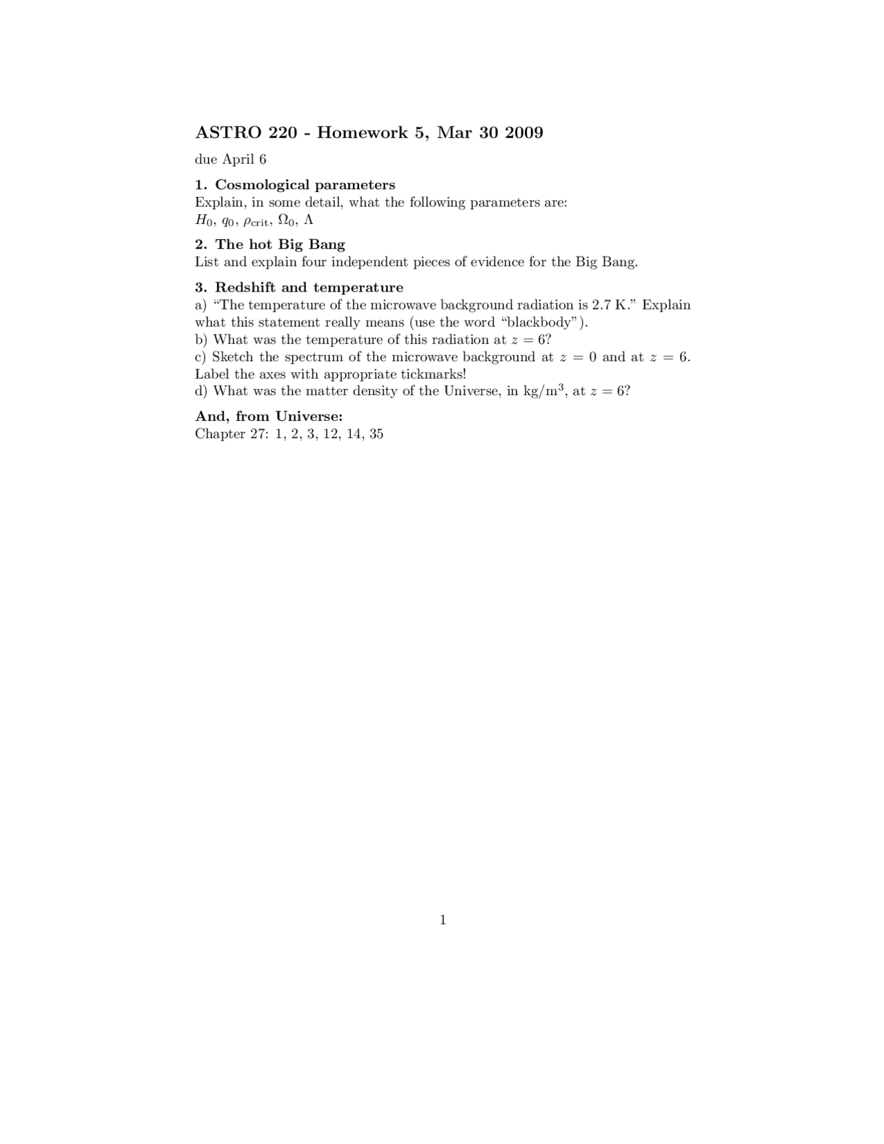 Galaxies And Cosmology Homework 5 Practice Problems Astr 220 Docsity