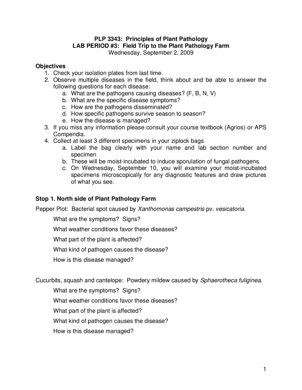 Lab Period 3 Field Trip To The Plant Pathology Farm Plp 3343 Docsity