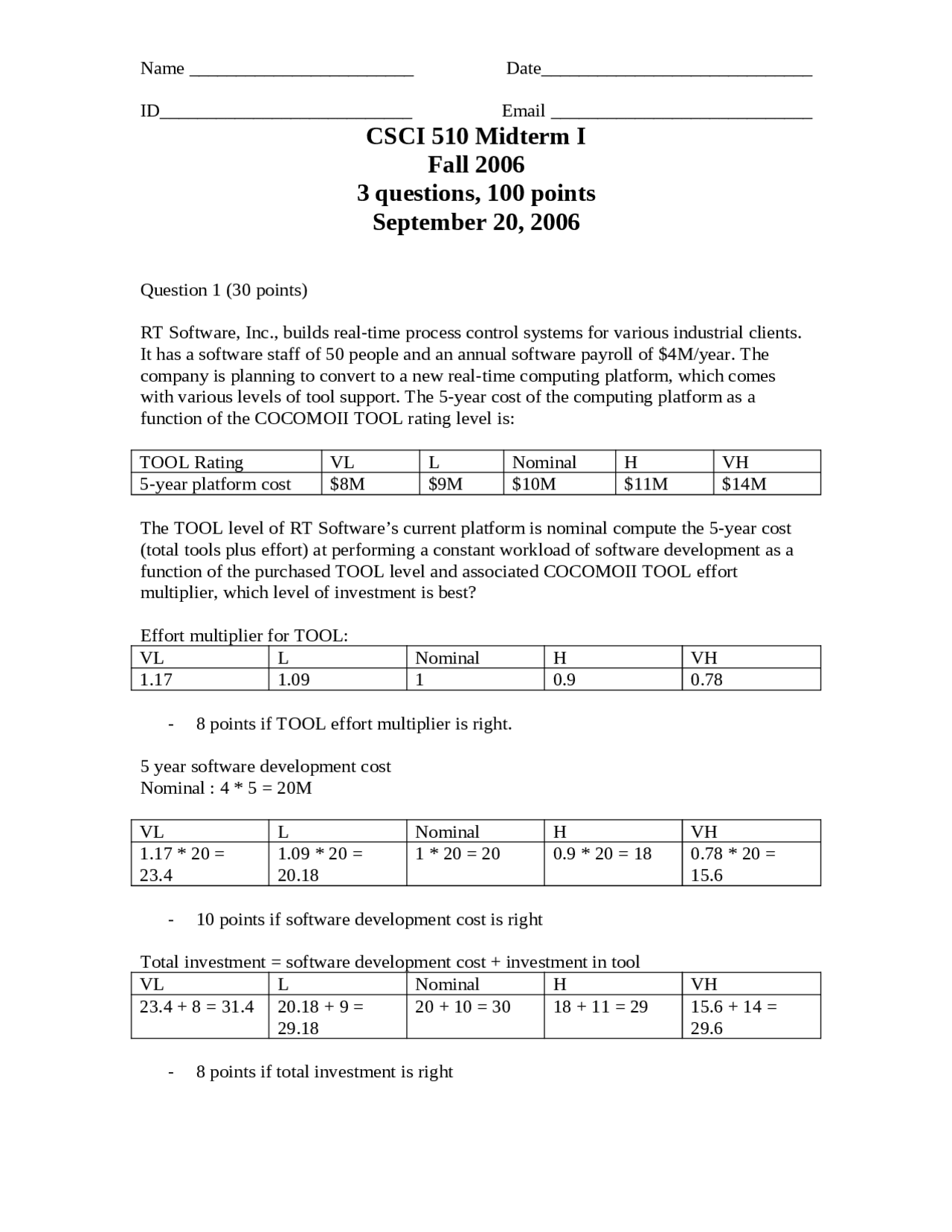 Mid Term Exam For Software Management And Economics Csci 510 Docsity