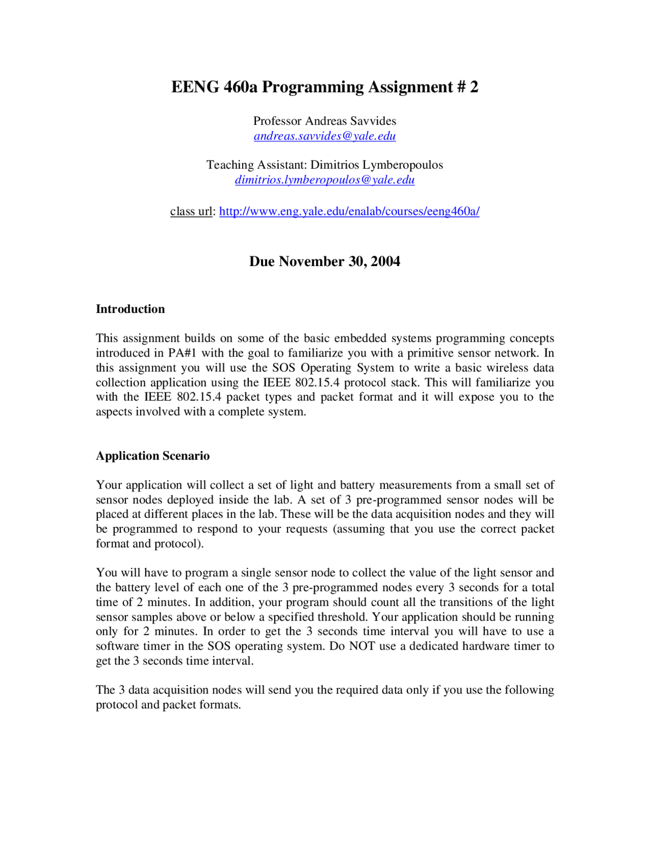 Programming Assignment 2 On Embedded Network Systems Eeng 460 Docsity