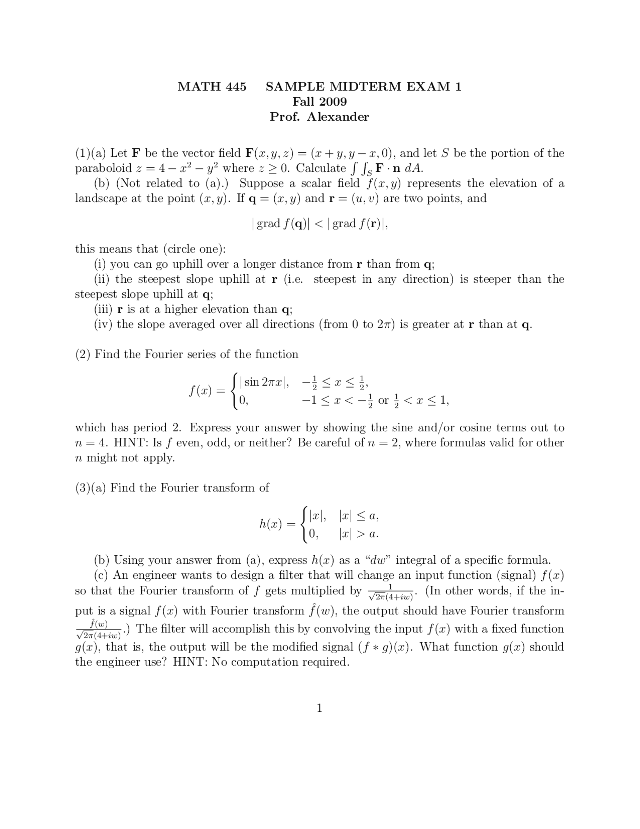 Mathematics of Physics and Engineering II - Sample Midterm Exam 2009 ...