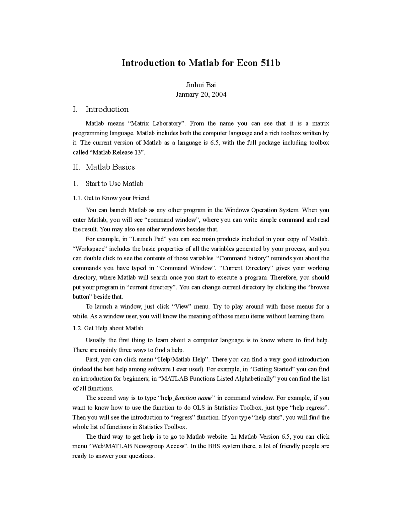 Introduction To Matlab General Economics Theory Macroeconomics