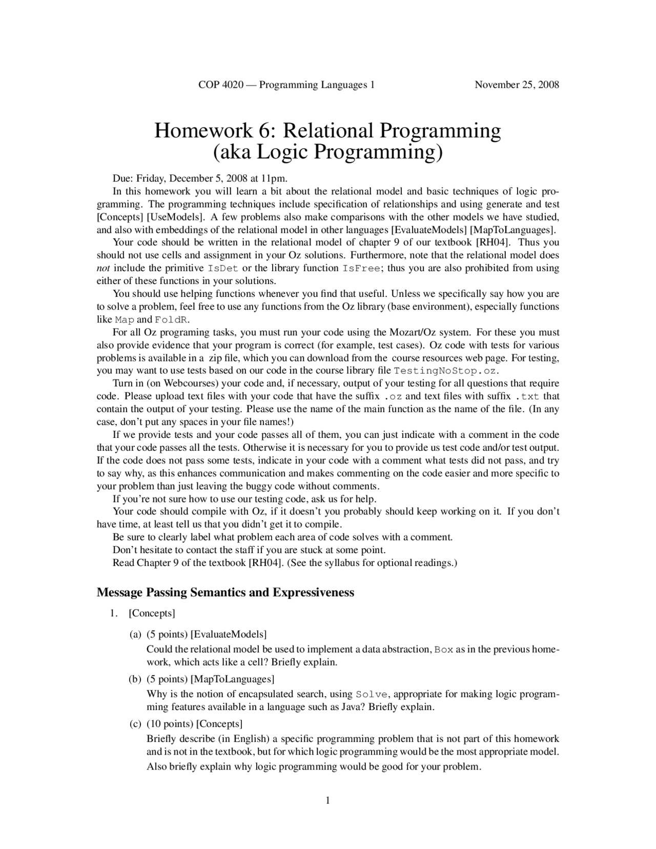 7 Solved Problems on Relational Programming - Homework 6 | COP 4020 - Docsity