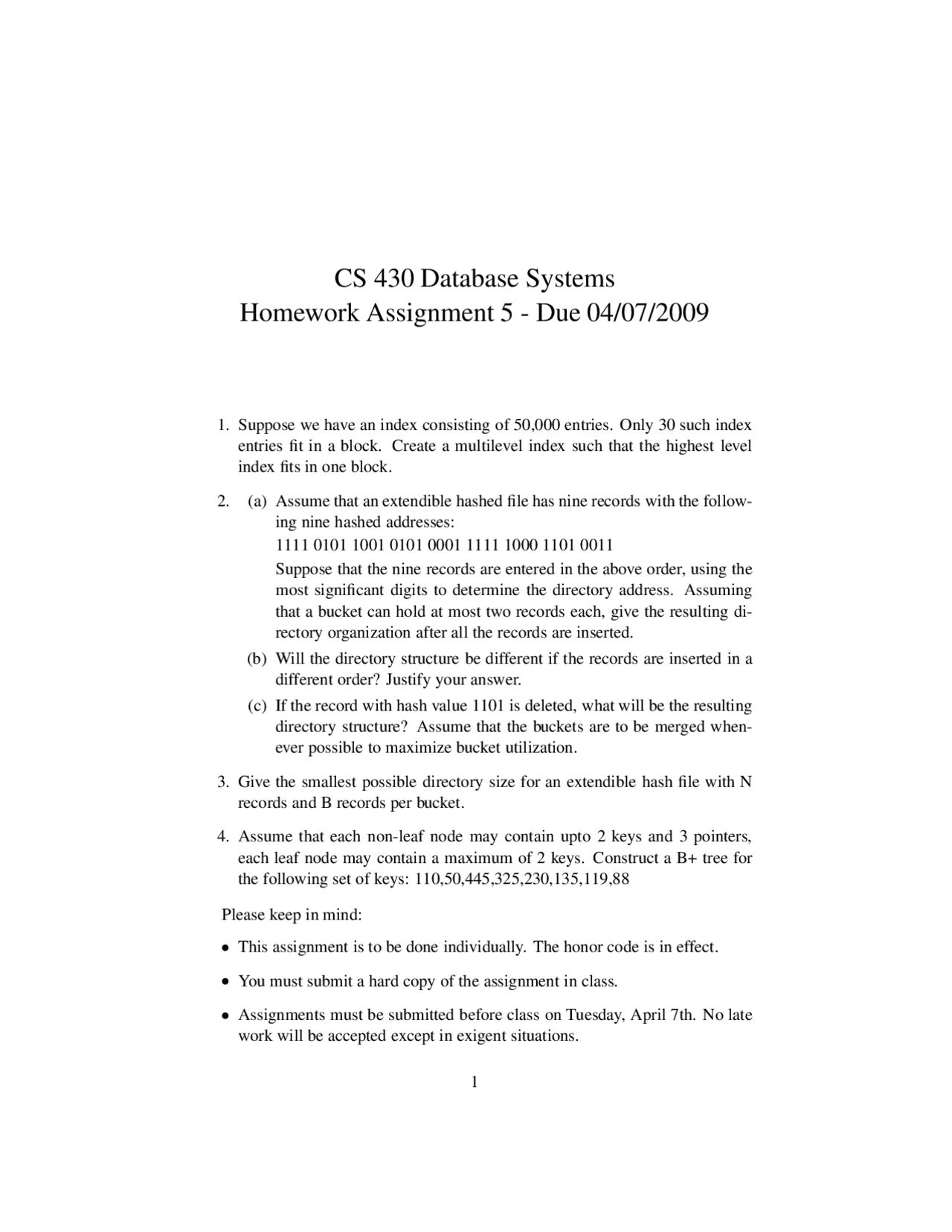 Questions Of Database Systems Assignment 5 Cs 430 Docsity