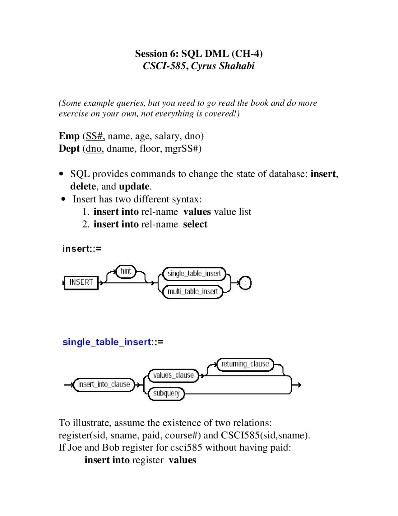 Notes On Sql Dml Database Systems Csci 585 Docsity 3663