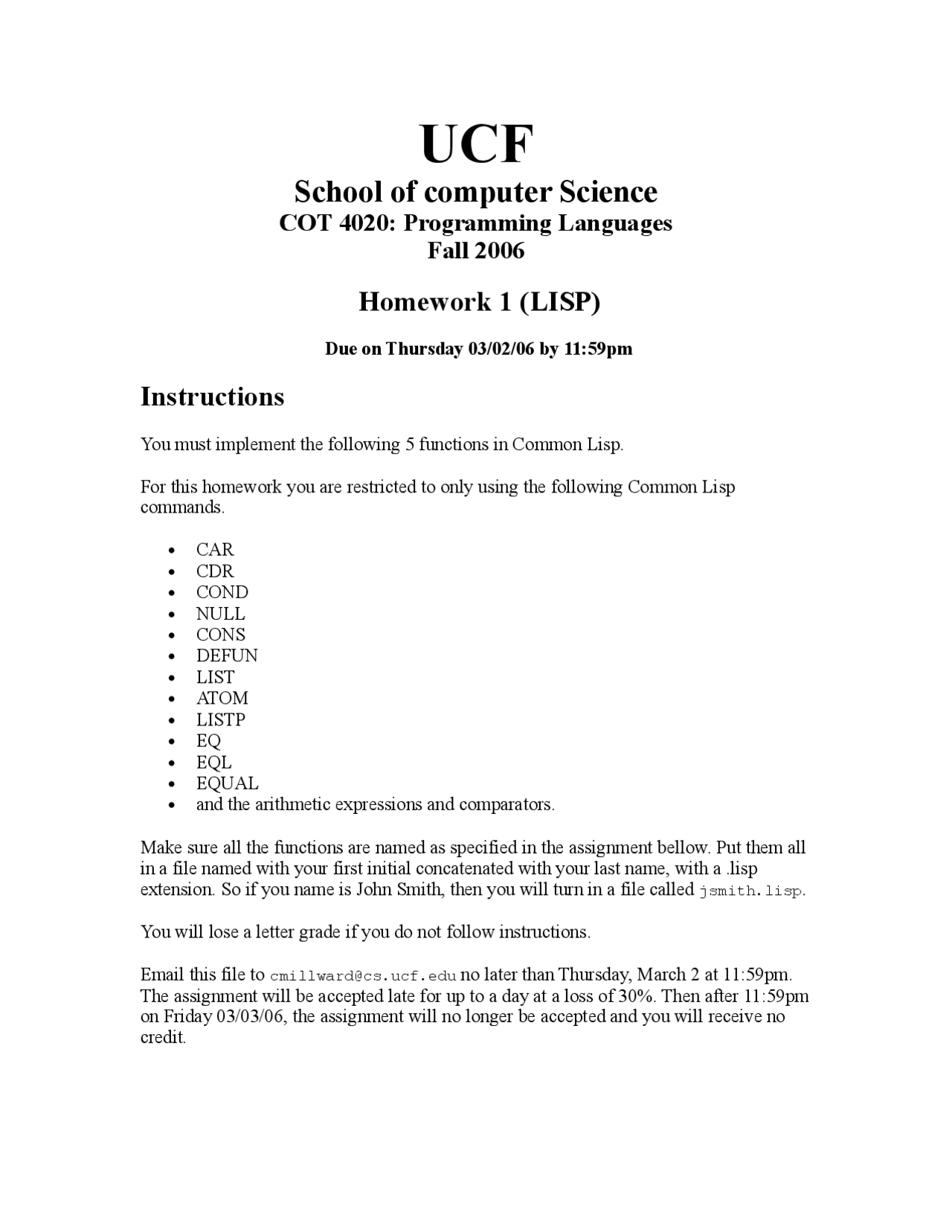Programming Languages I Homework 1 Cop 4020 Docsity