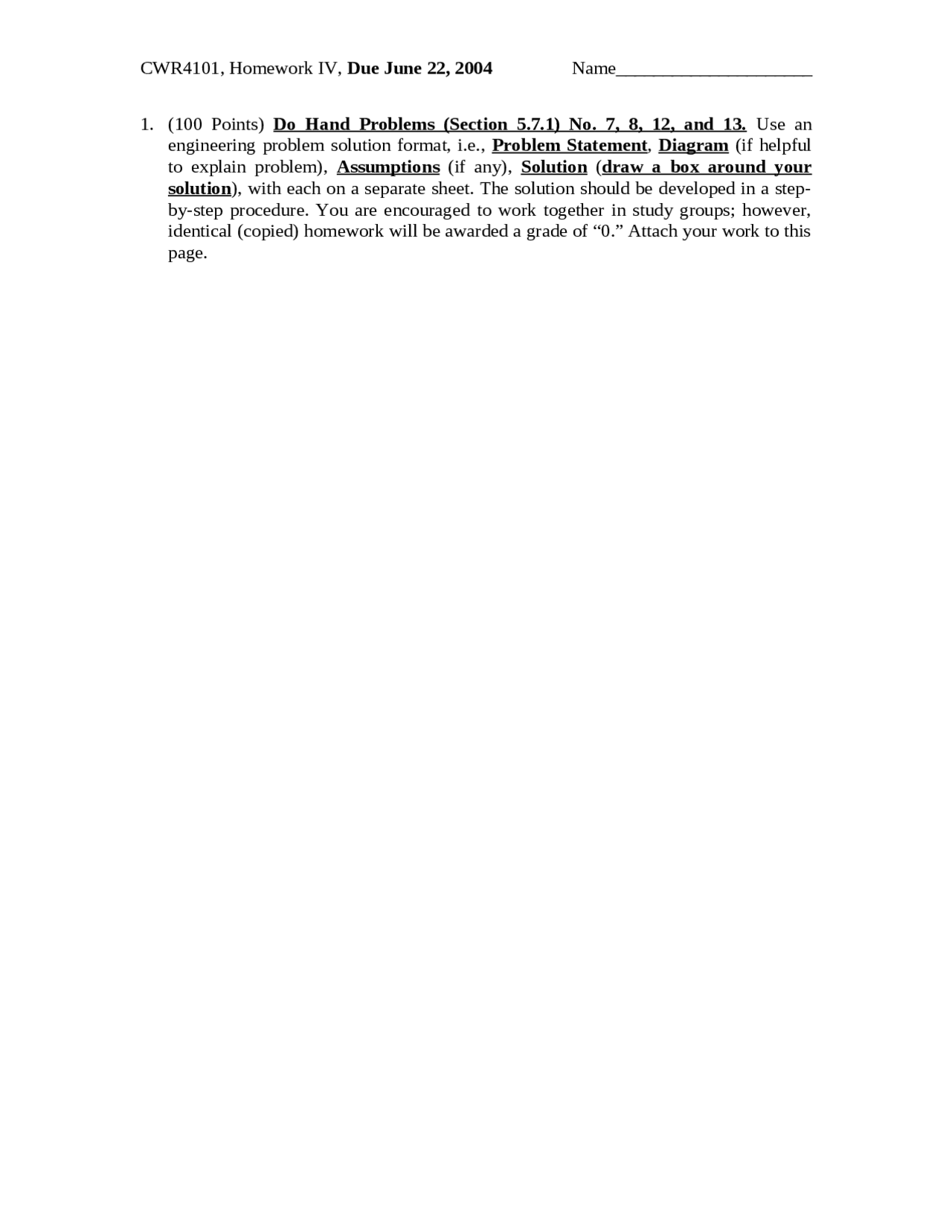 Problem Statement Diagrams And The Assumptions Homework Cwr 4101