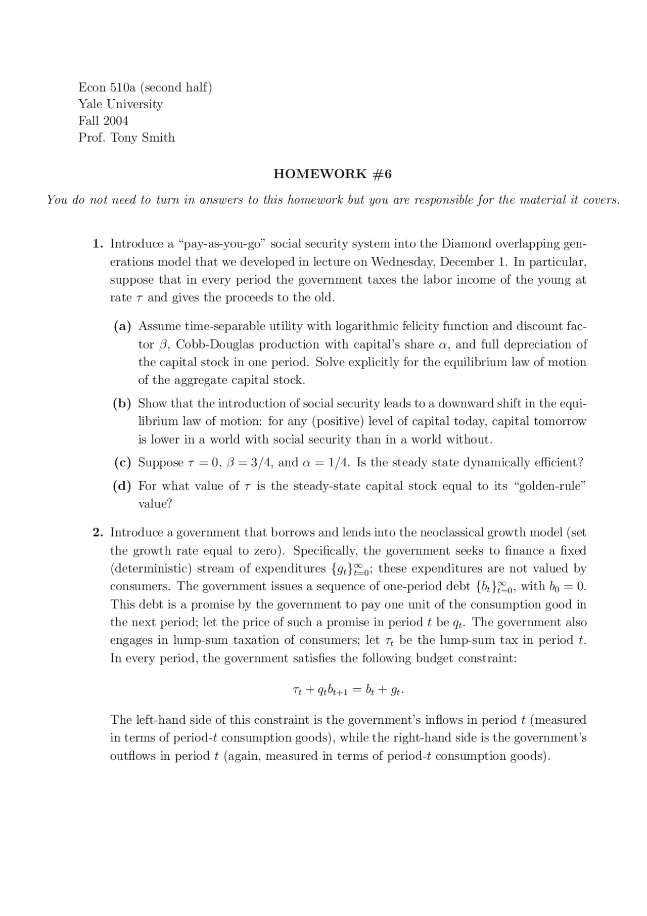 2 Questions on General Economics Theory: Macroeconomics - Assignment 6 | ECON 510 | Assignments ...