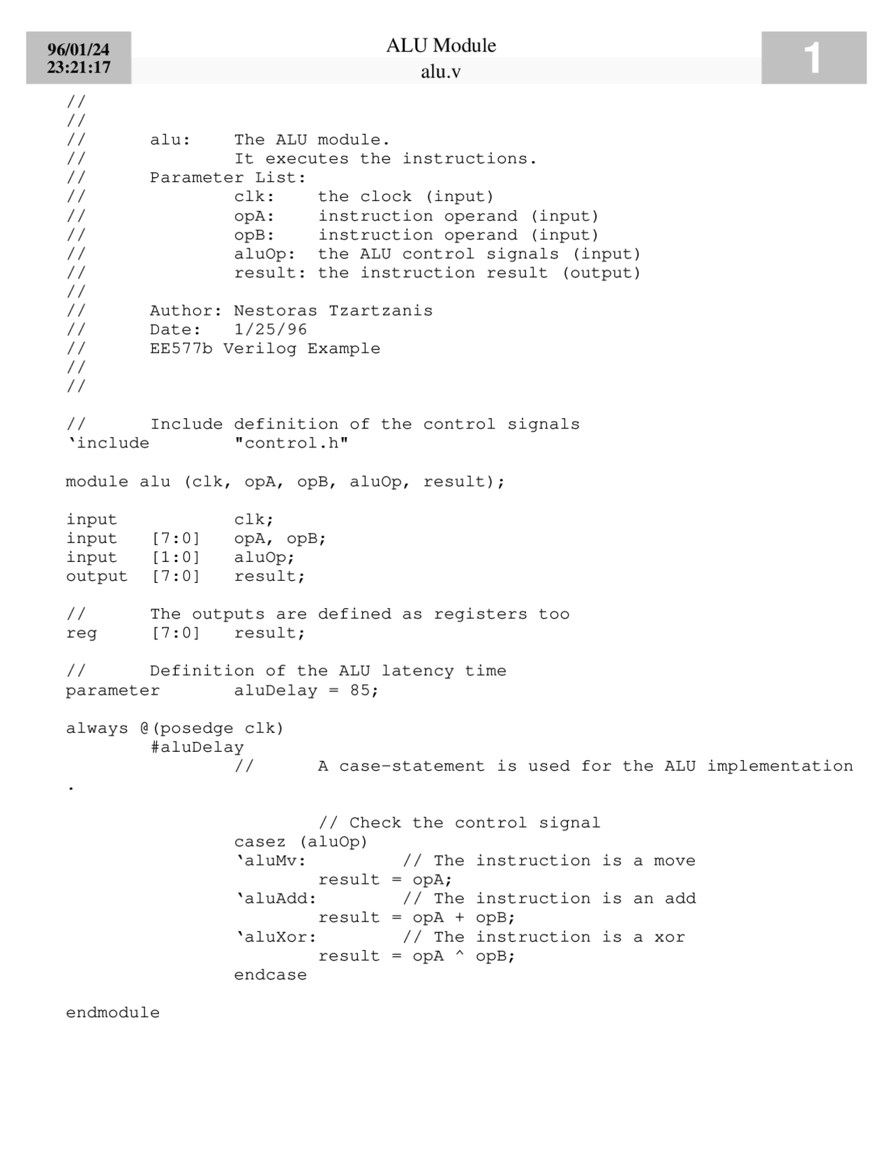 Notes On Alu Module Vlsi System Design Ee 577a Docsity