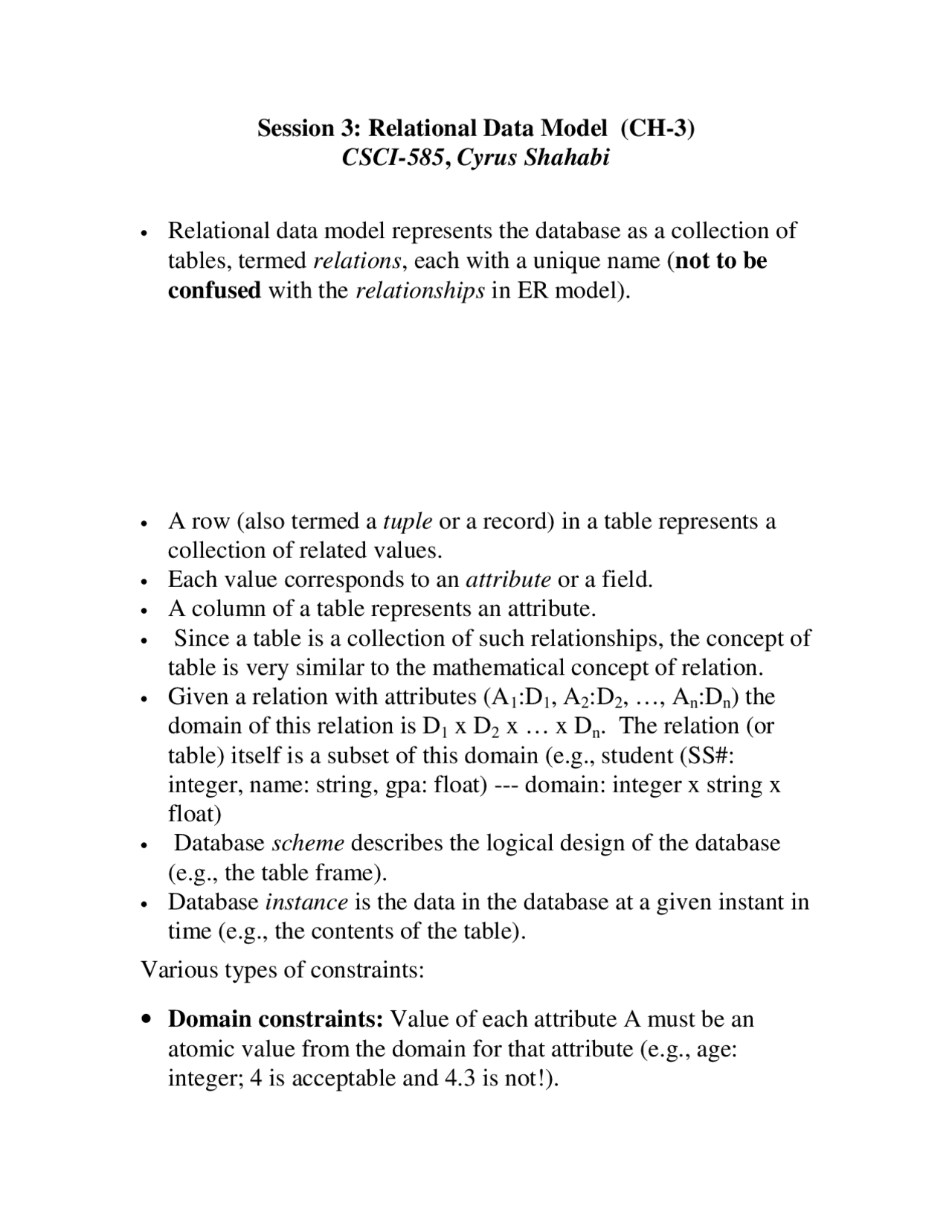 Relational Data Model Domain Constraints Database Systems Csci 585 Docsity