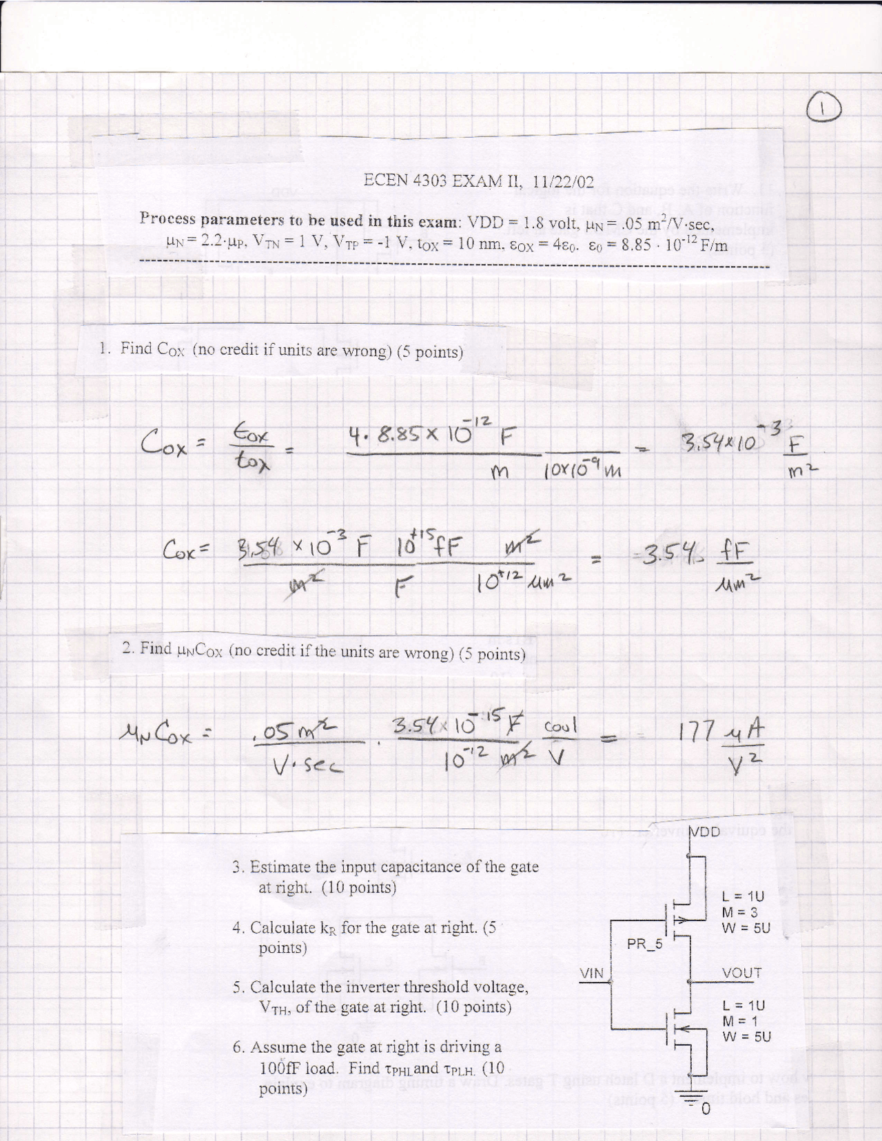 Exam Ii With Solution For Digital Electronic Circuit Design Ecen 4303