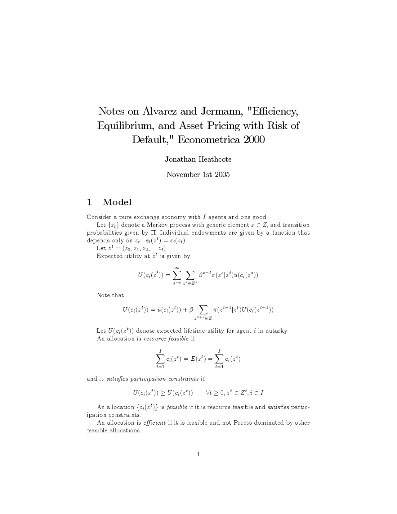 Efficiency, Equilibrium and Asset Pricing with Risk of Default - Notes ...