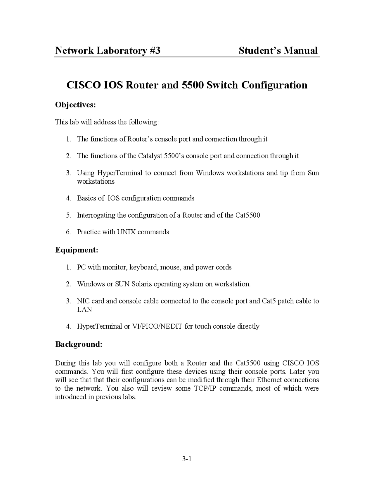 CISCO IOS Router and 5500 Switch Configuration - Network Lab 3 | CDA 4506 | Lab Reports ...