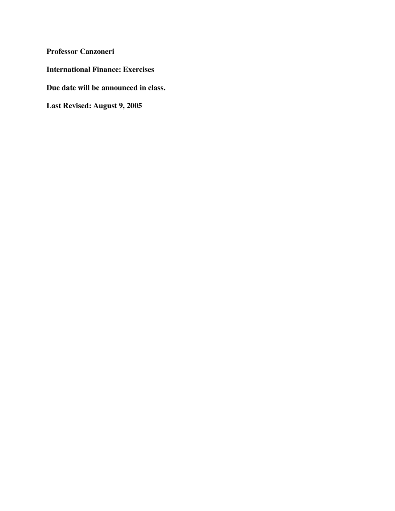 Practice Exercises For International Finance Econ 541 Docsity