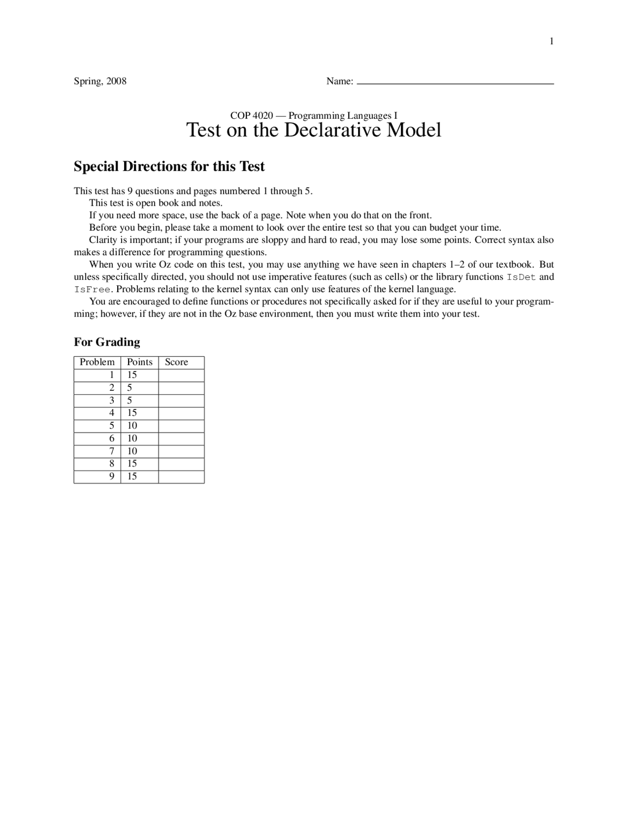 9 Solved Problems Exam 1 Programming Languages I Cop 4020 Docsity