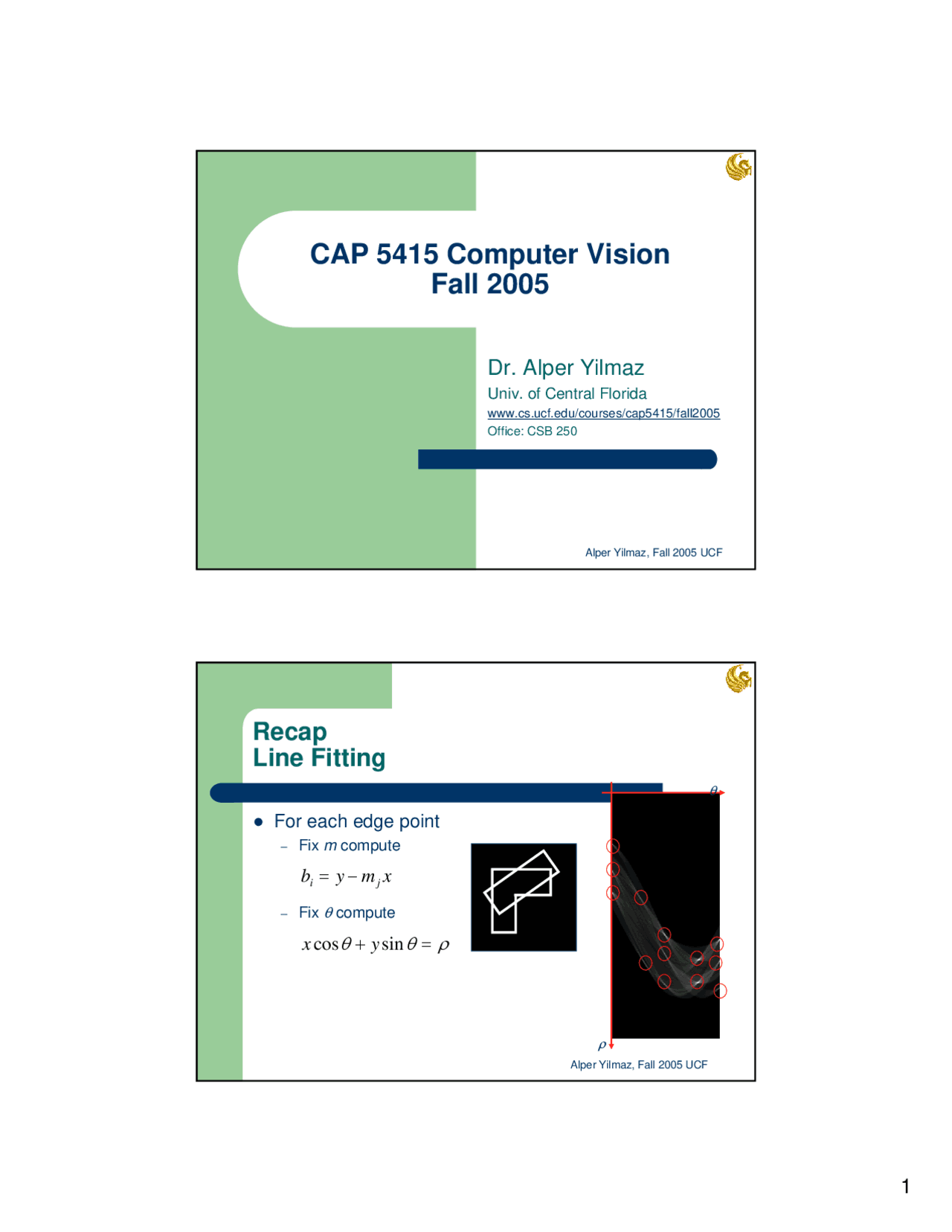 Line Fitting In Computer Science I Lecture Slides Cap 5415 Docsity