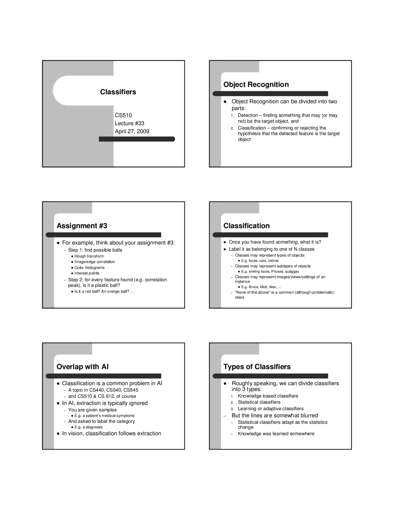 Slides On Classifiers Image Computation Fall 2009 Cs 510 Docsity