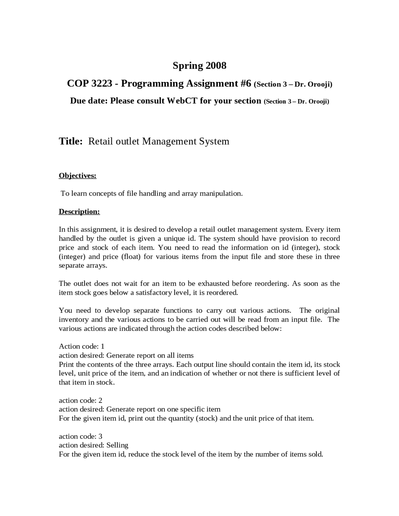 Retail Outlet Management System Assignment 6 Cop 3223 Docsity