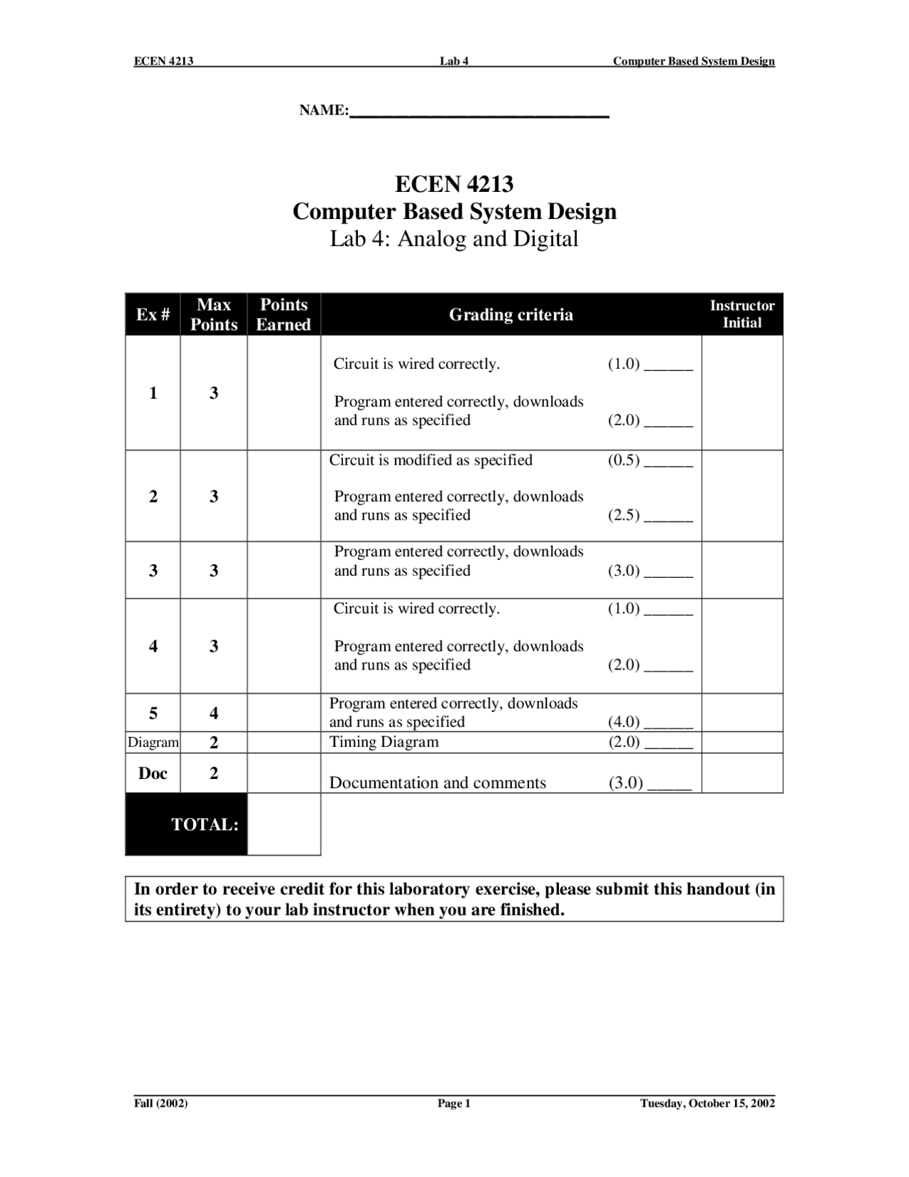 Laboratory 4 Analog And Digital Ecen 4213 Docsity