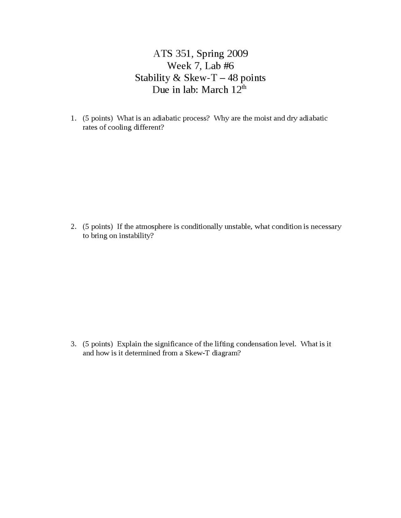 Questions For Lab 6 Introduction To Weather And Climate Laboratory