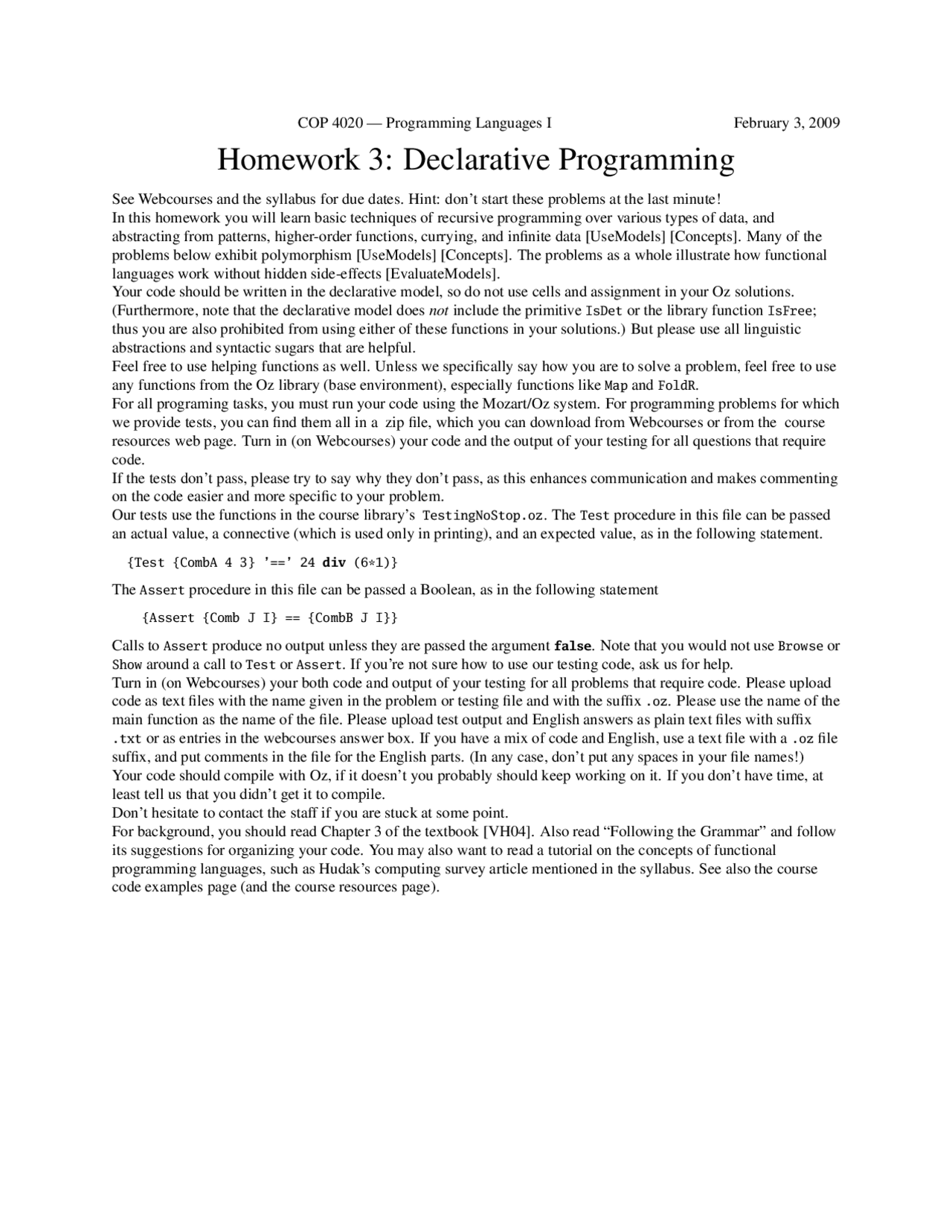 Programming Language I In Declarative Homework 3 Cop 4020 Docsity