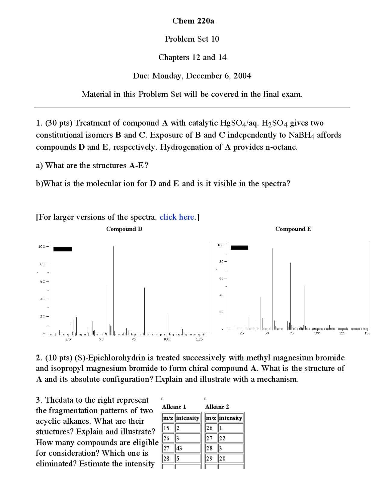 Problem Set 10 Introduction Organic Chemistry Chem 220 Docsity