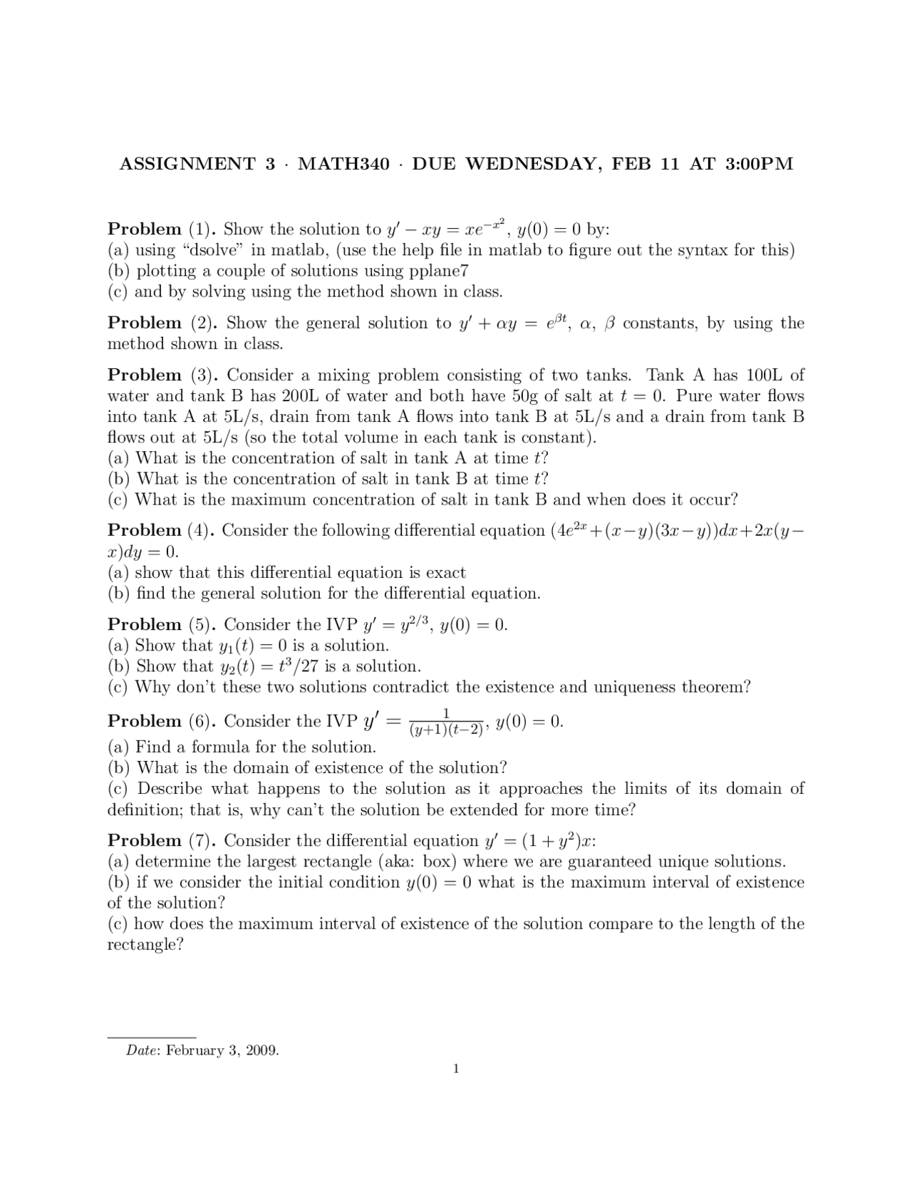 Math340 Assignment Solutions Differential Equations Prof Travis A Olson Assignments