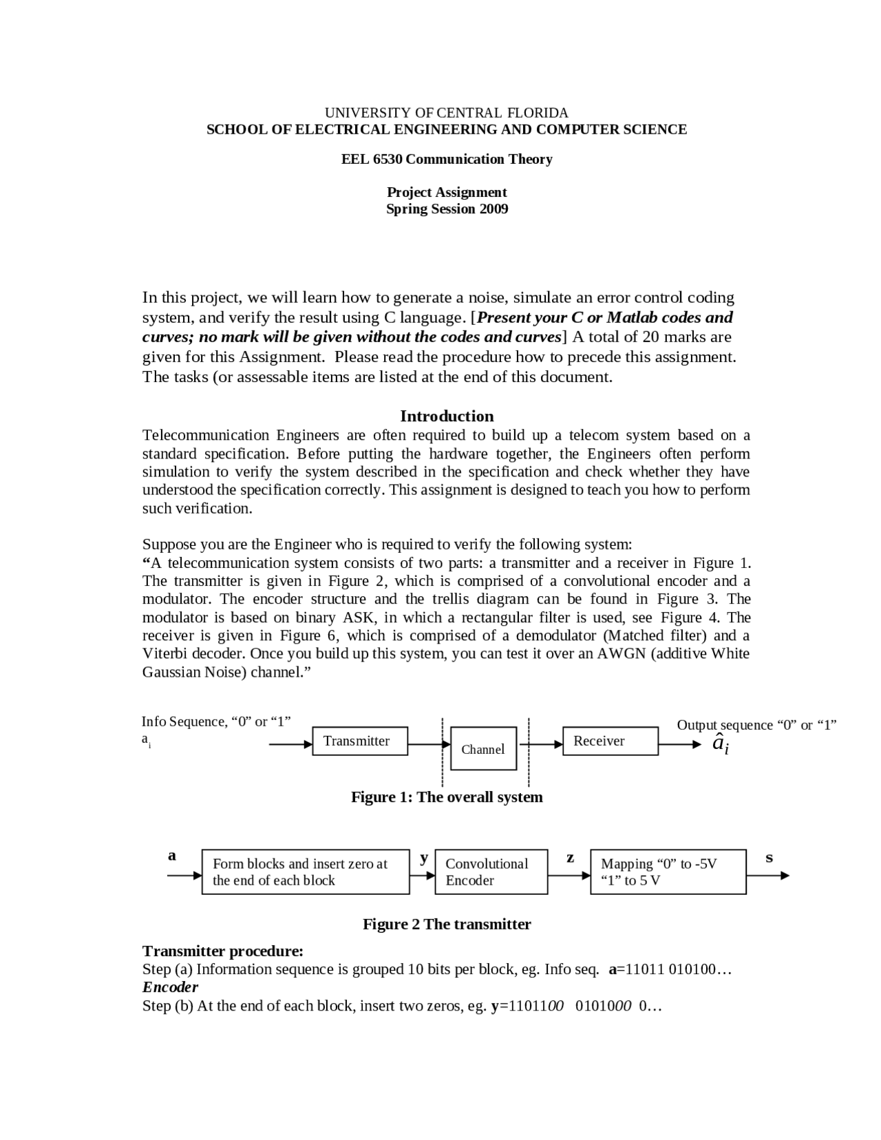 Project Assignment For Communication Theory Eel 6530 Docsity