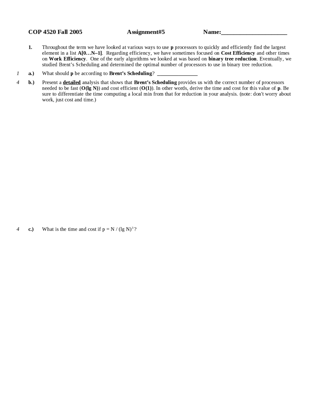 Assignment 5 Concepts Of Parallel And Distributed Processing Cop 4520 Docsity