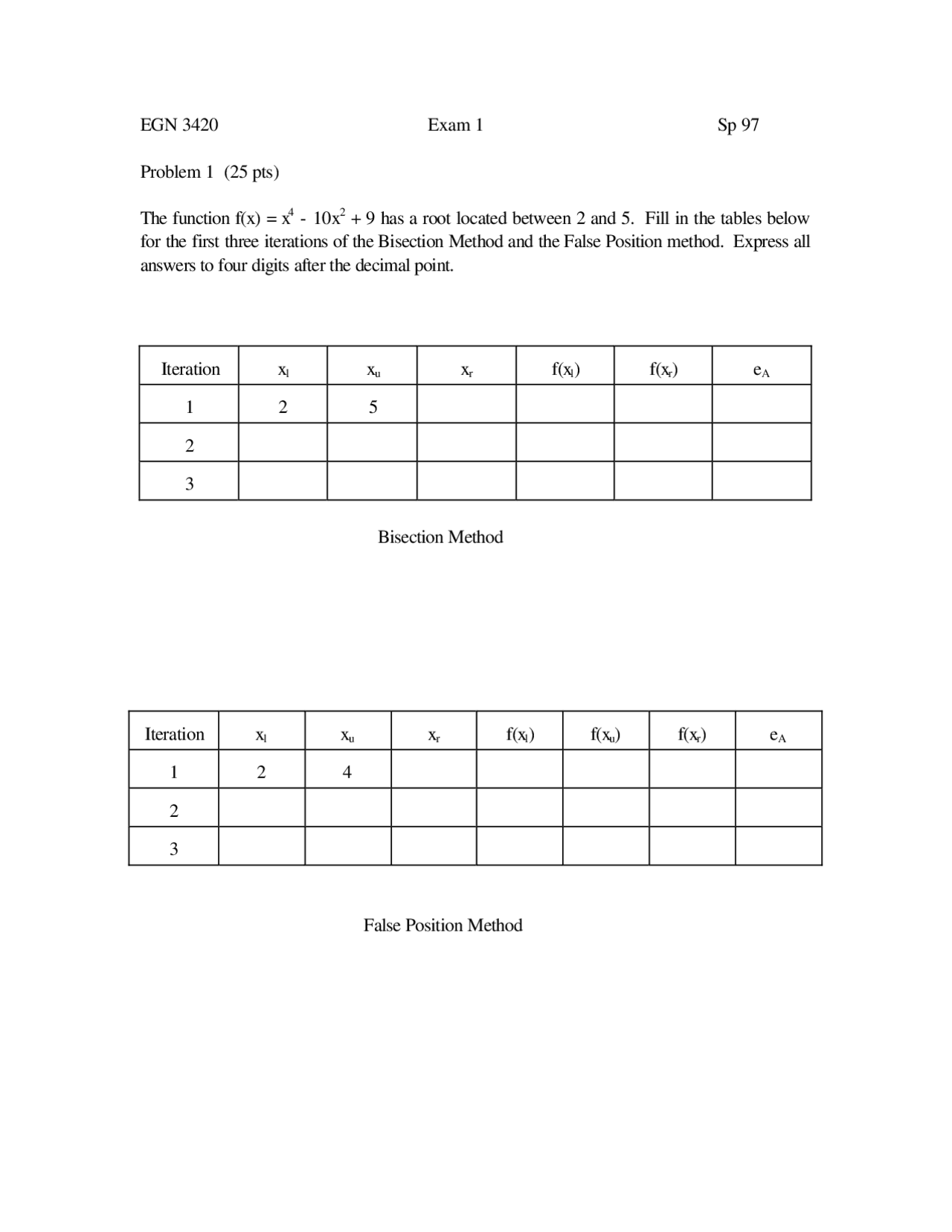 Practice Exam 1 For Engineering Analysis Egn 3420 Docsity