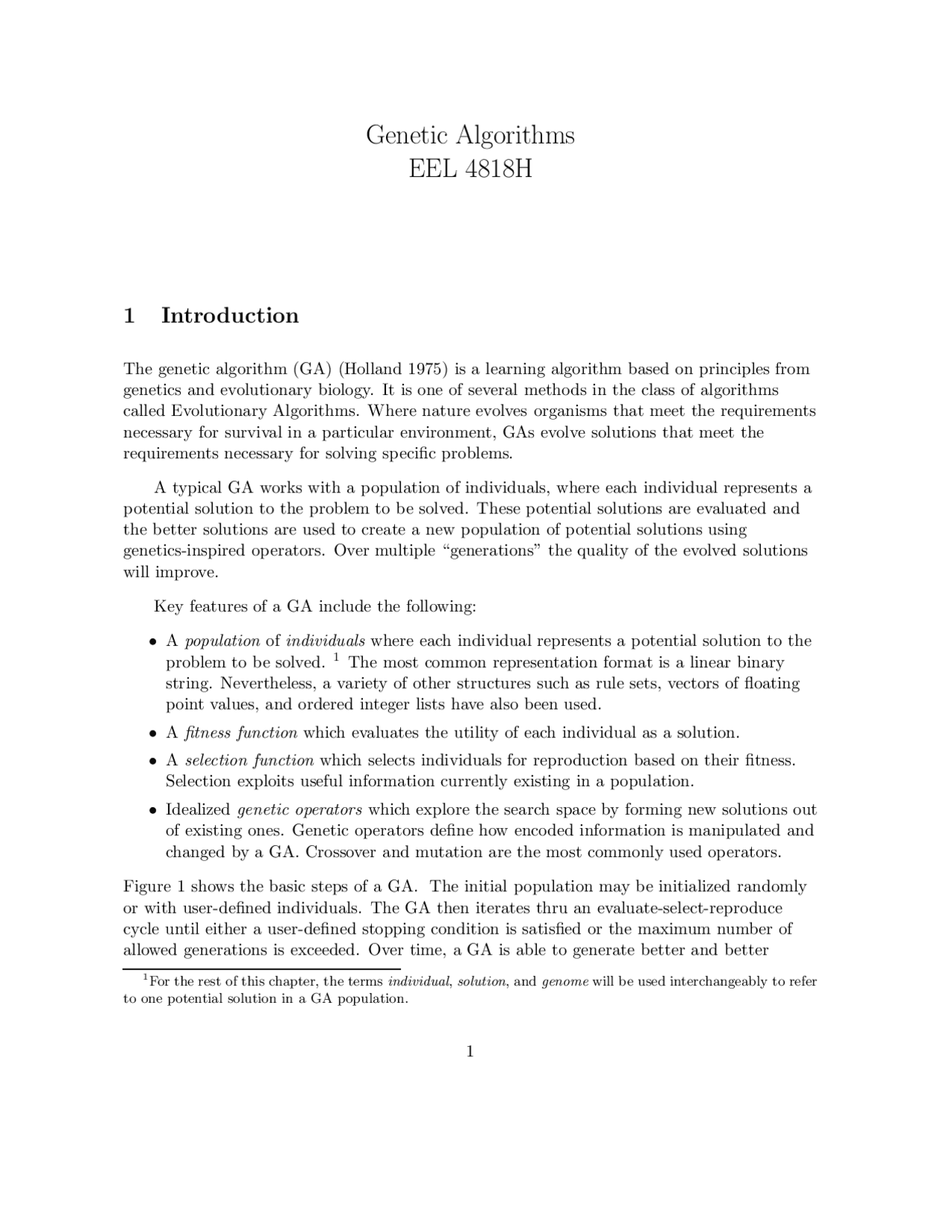 Genetic Algorithms Honors Current Topics In Machine Learning I Eel