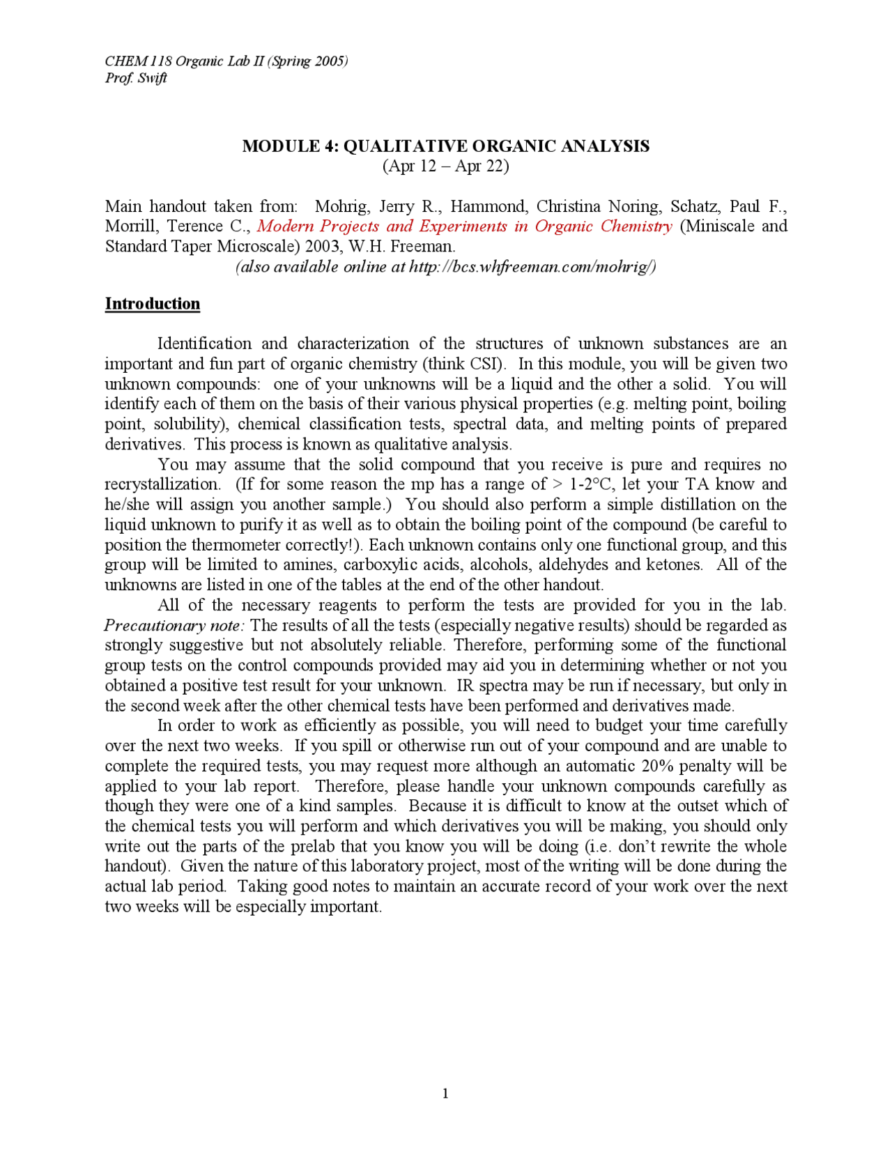 Quantitative Analysis Organic Chemistry Ii Lab Chem 118 Docsity