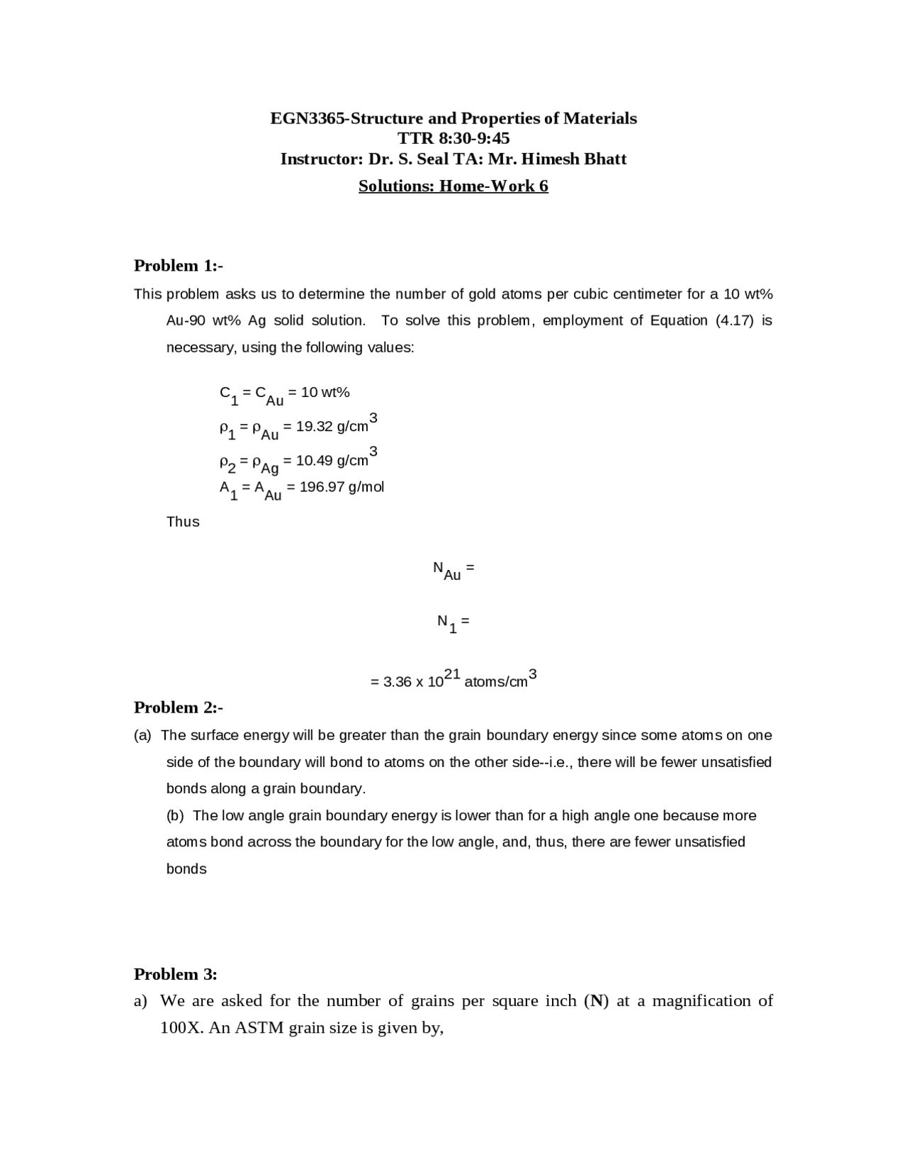 Solutions To Homework 6 Structure And Properties Of Materials Egn