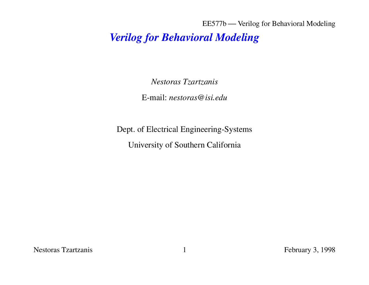 Verilog for Behavioral Modeling - Project Report | EE 577B - Docsity