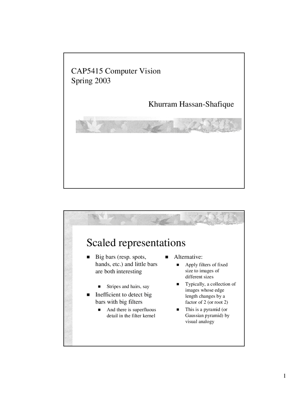Scaled Representations Gaussian Pyramids Aliasing Cap 5415 Docsity