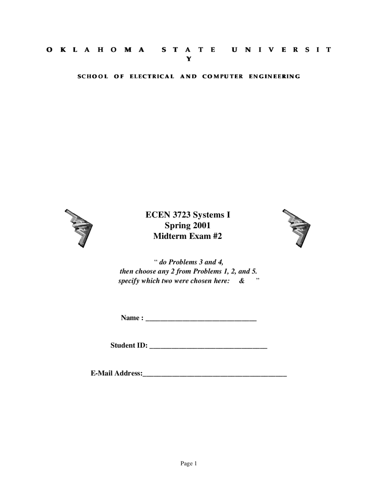 5 Solved Problems On Electrical Systems I Exam Ecen 3723 Docsity