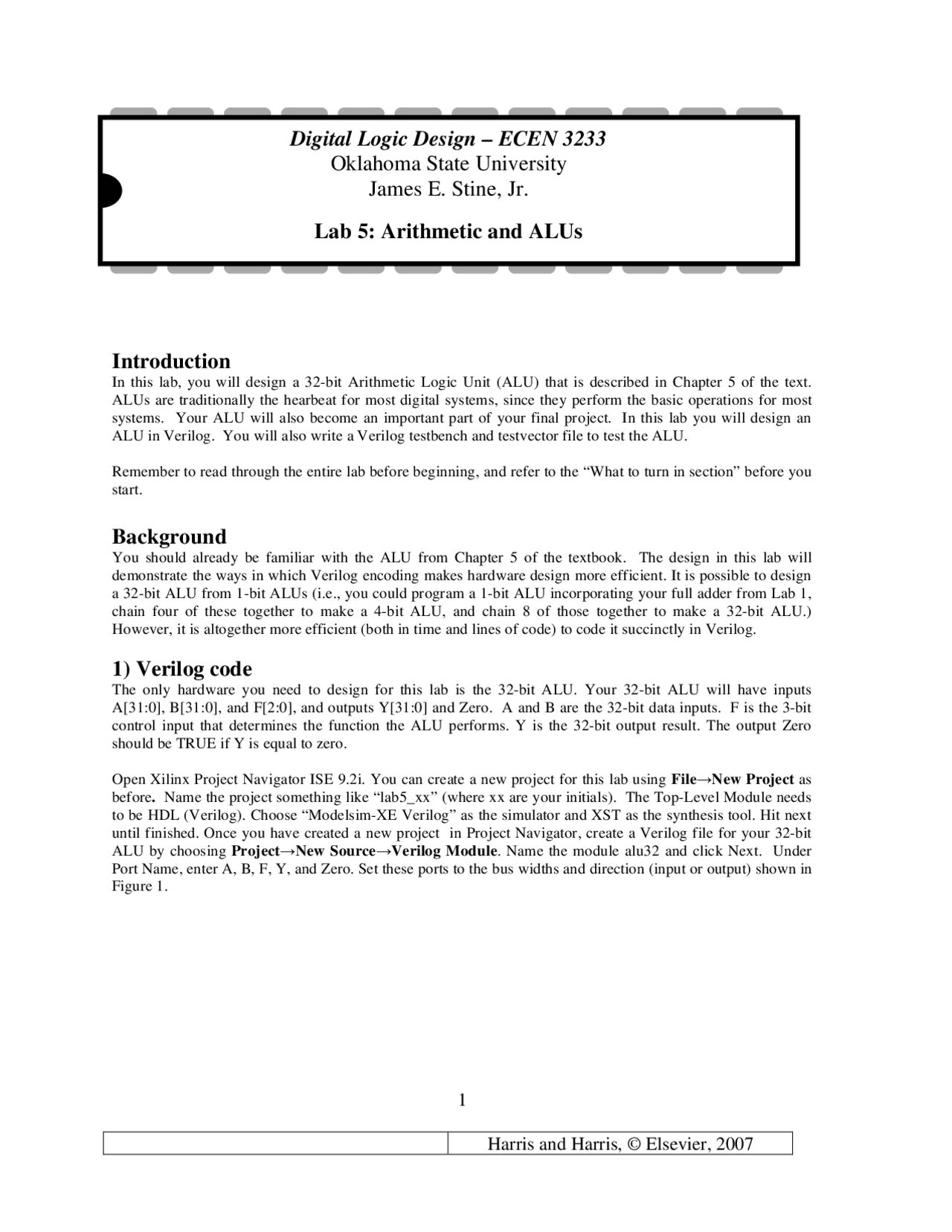 Laboratory 5 Arithmetic And Alus Notes Ecen 3233 Docsity