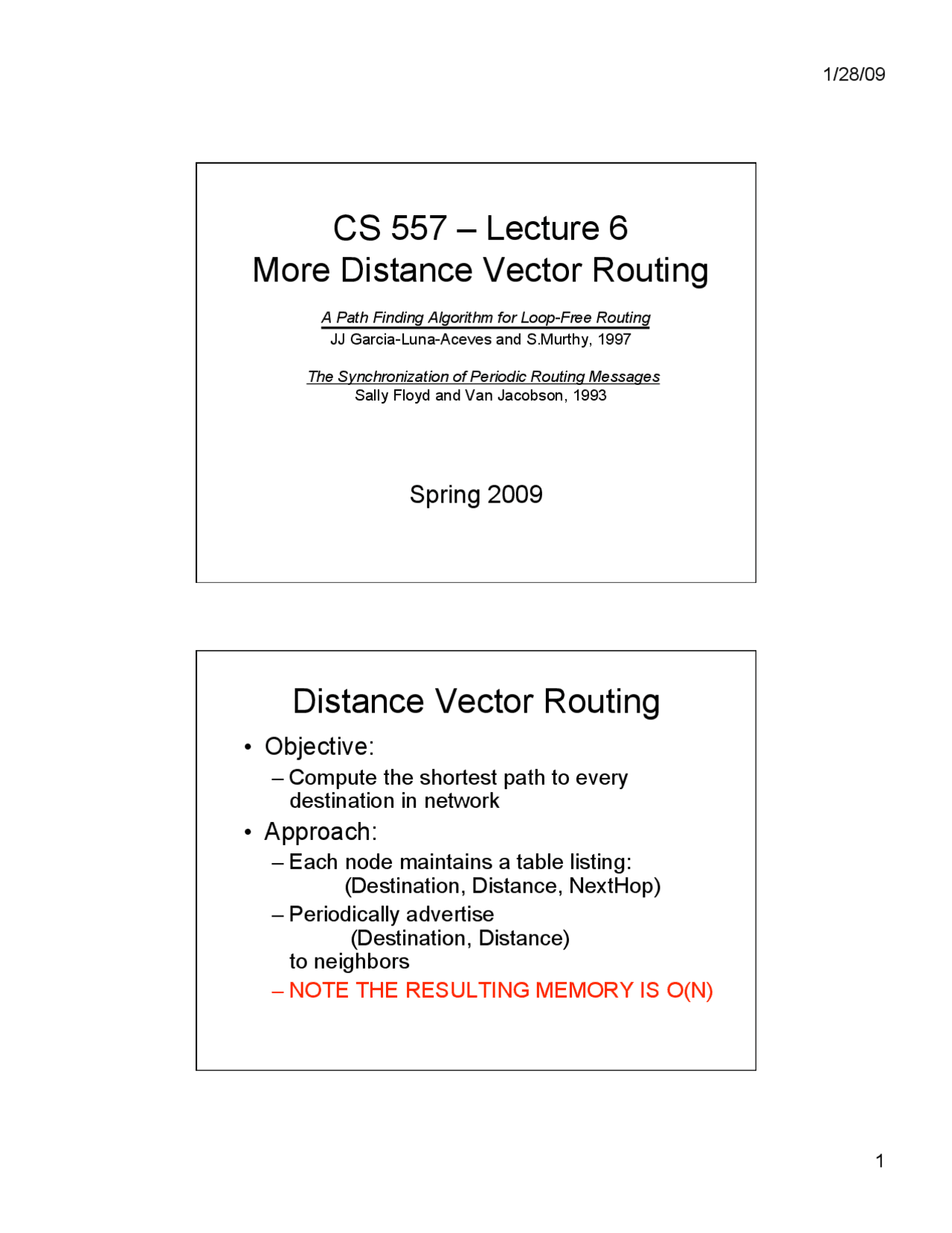 More Distance Vector Routing In Advanced Networking Lecture Slides