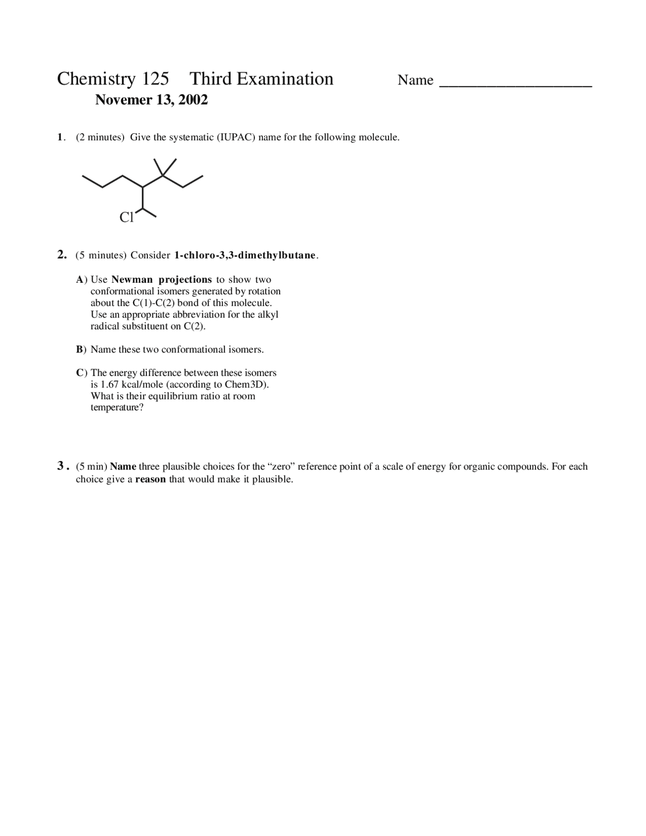 7 Solved Questions On Conformational Isomers Chem 125 Docsity