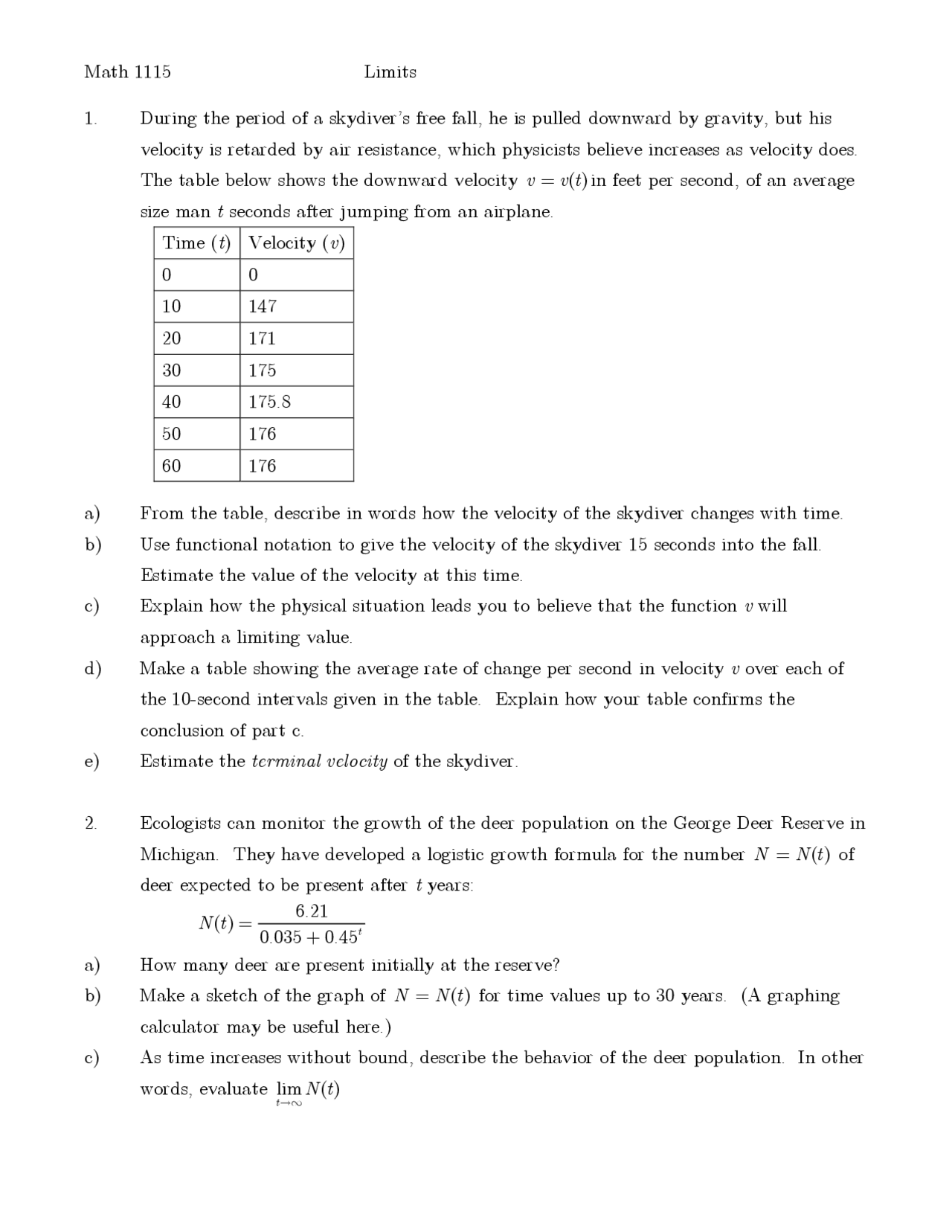 Assignment 2 Questions Integrated Calculus I Math 1115 Docsity