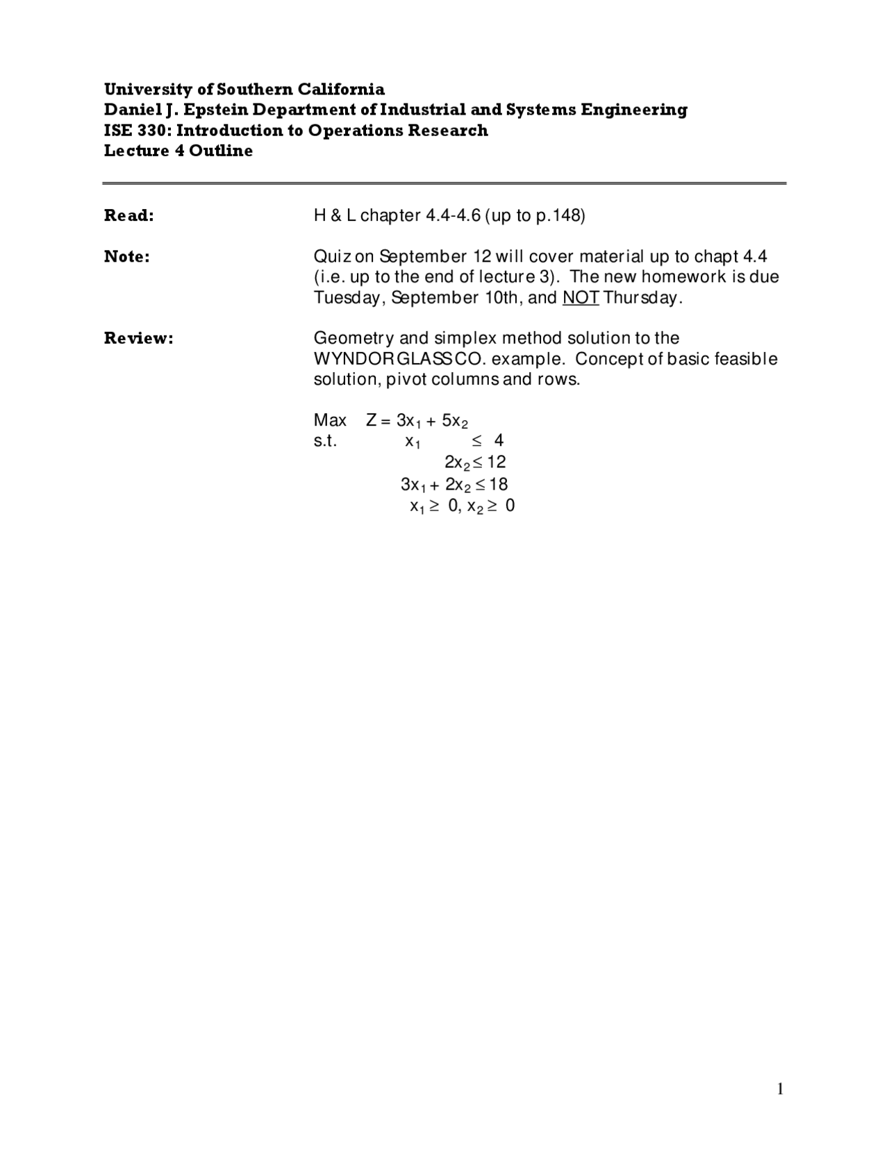Lecture Notes On The Simplex Method Solutions Ise 330 Docsity