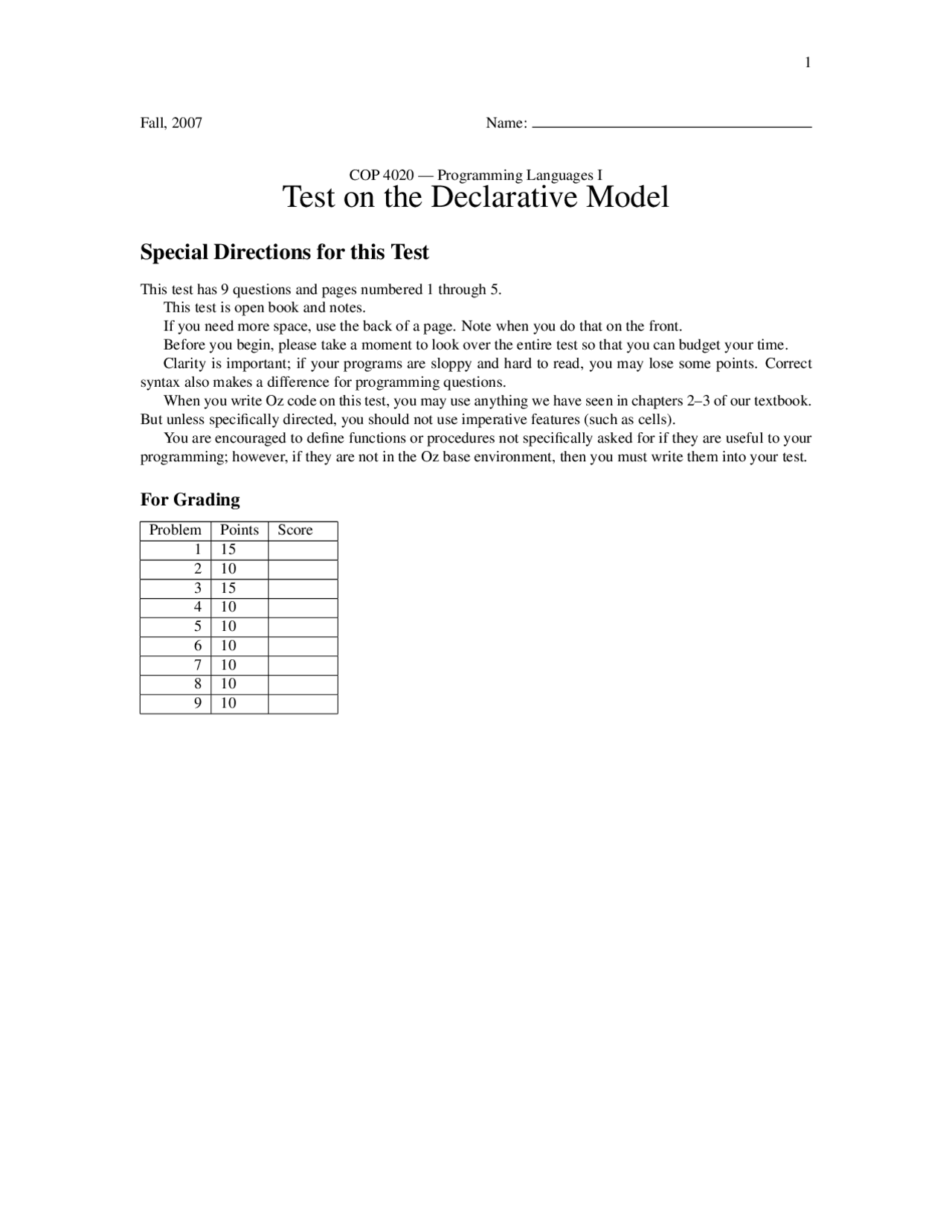9 Solved Problems On The Declarative Model Exam 1 Cop 4020 Docsity